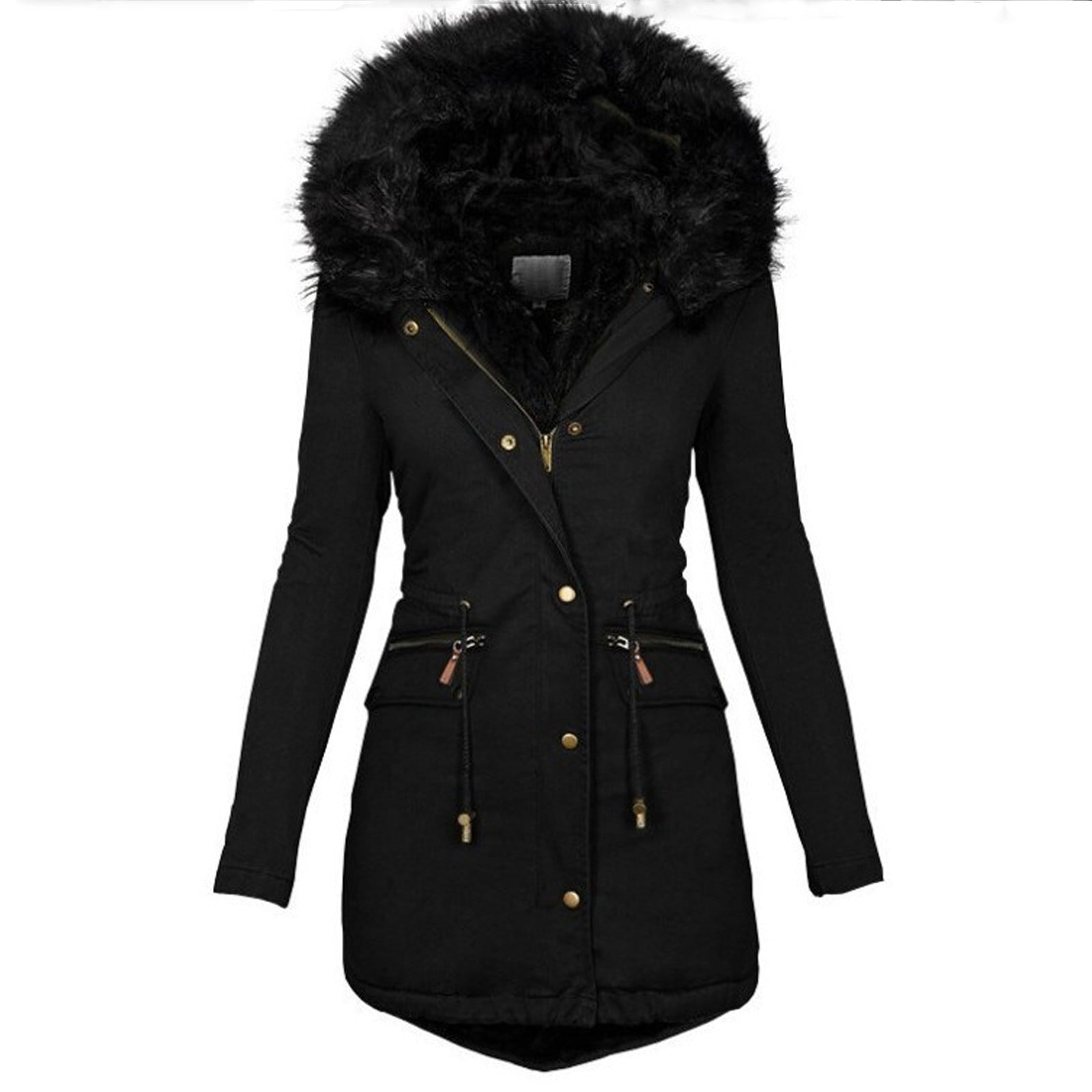 XDDLITP Women's Puffer Jacket Fleece Lined Solid Color Parka Coat ...