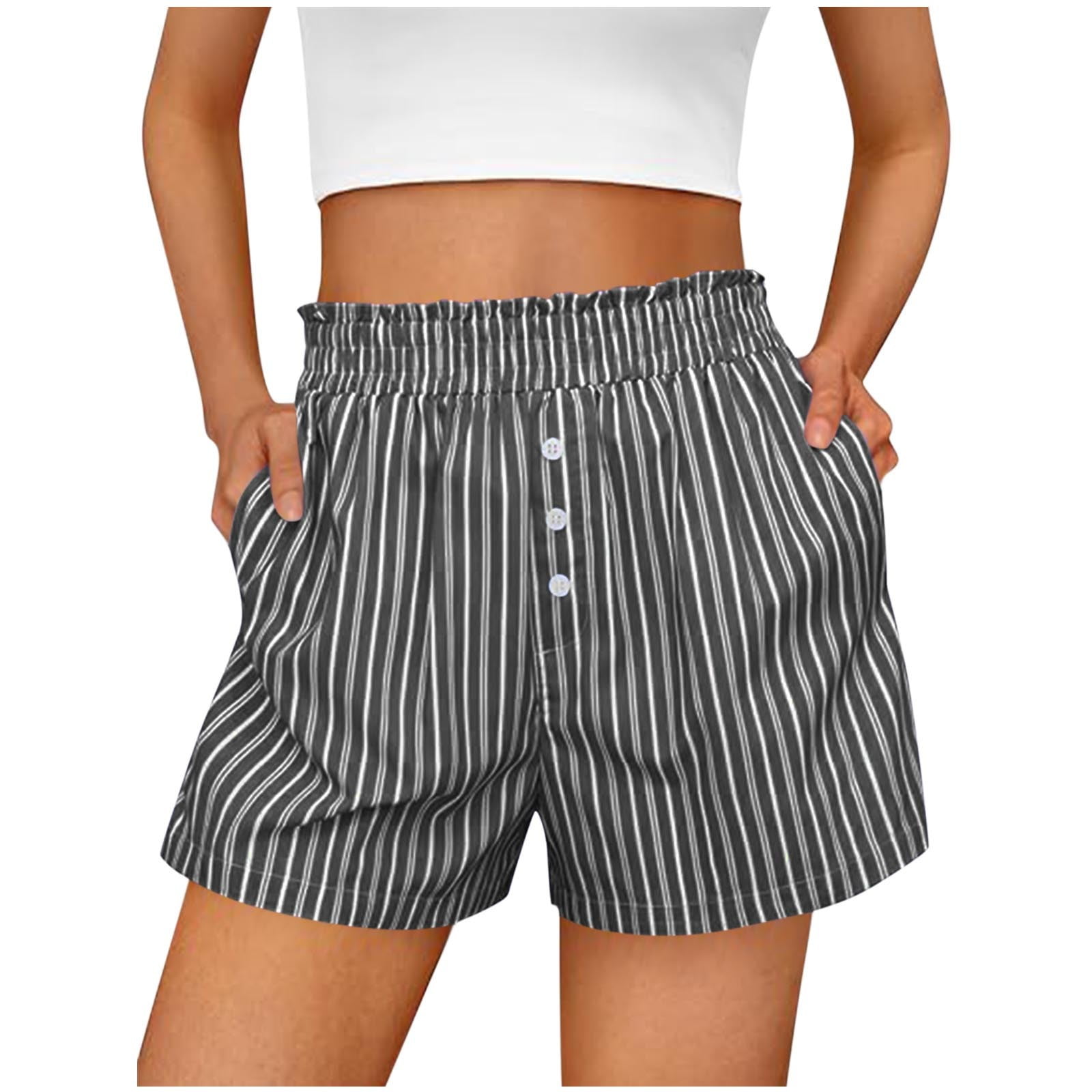XDDLITP Women's Shorts Striped Elastic High Waisted Shorts with Pockets ...