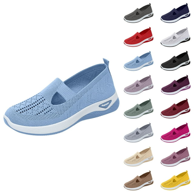 XDDLITP Women's Woven Orthopedic Breathable Soft Shoes Slip On Diabetic Foam Walking Shoes Arch ...