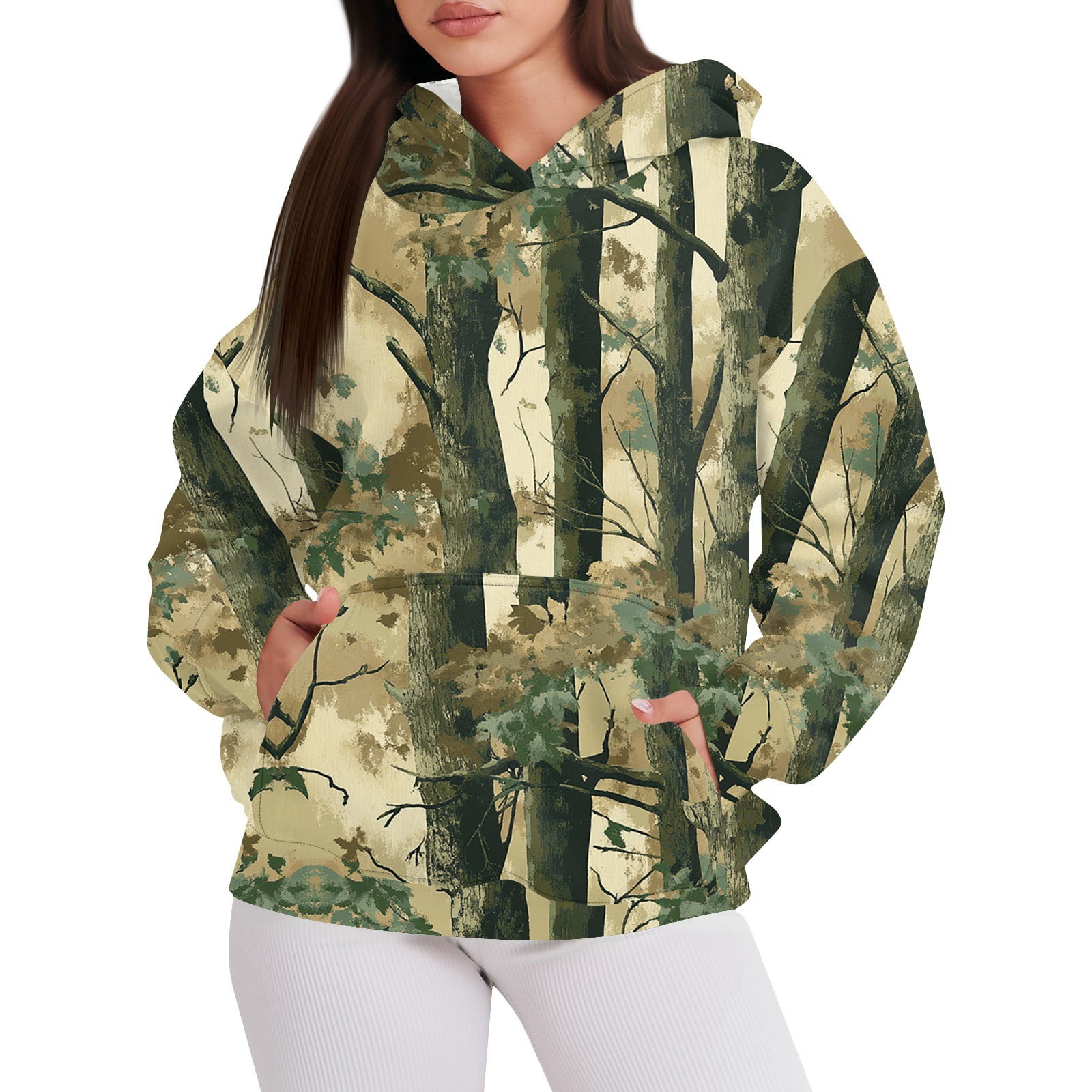 XDDLITP Womens Camo Hoodies Maple Leaf Printed Long Sleeved Sweatshirts ...