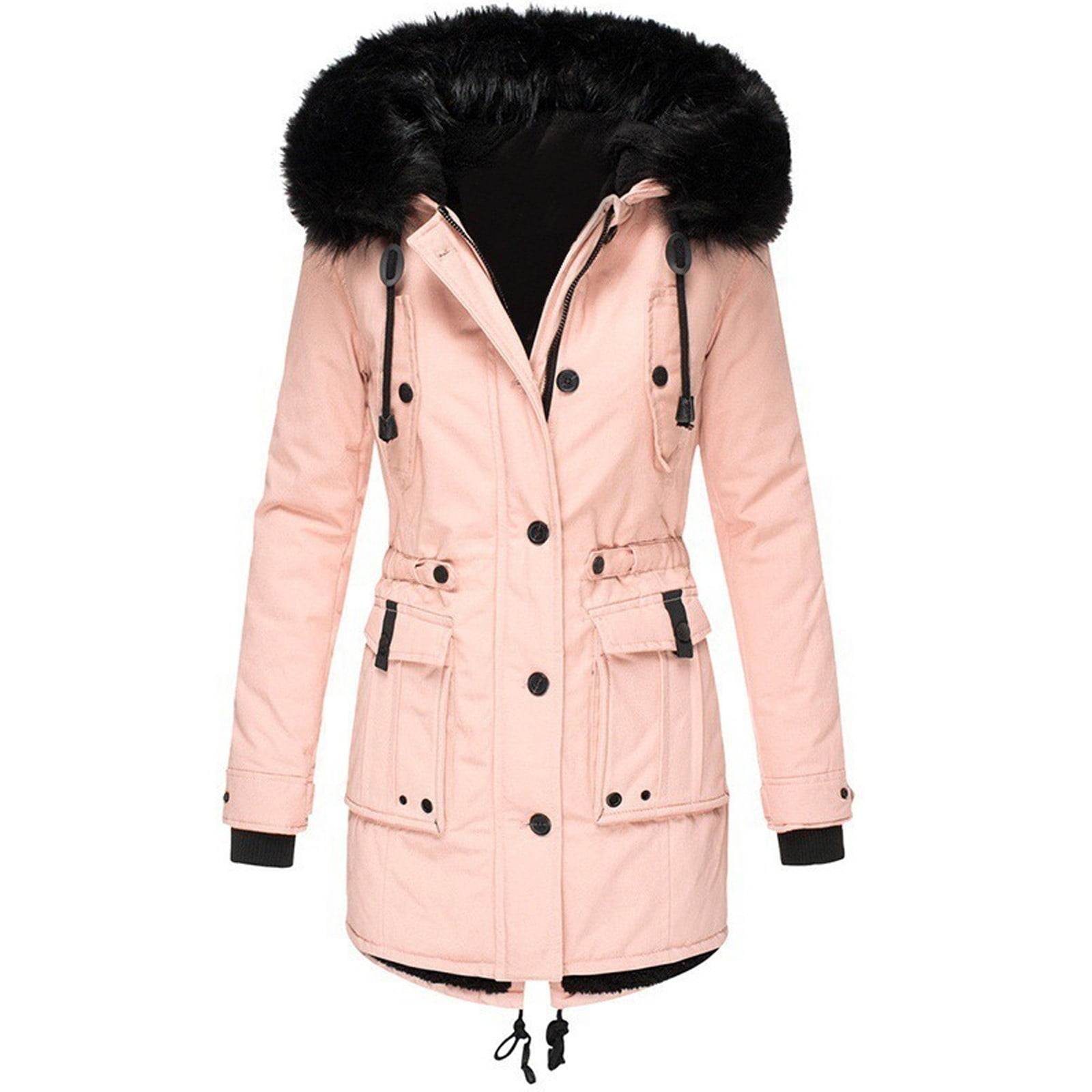 XDDLITP Womens Long Puffer Jacket Faux Furry Lined Solid Color Puffer ...