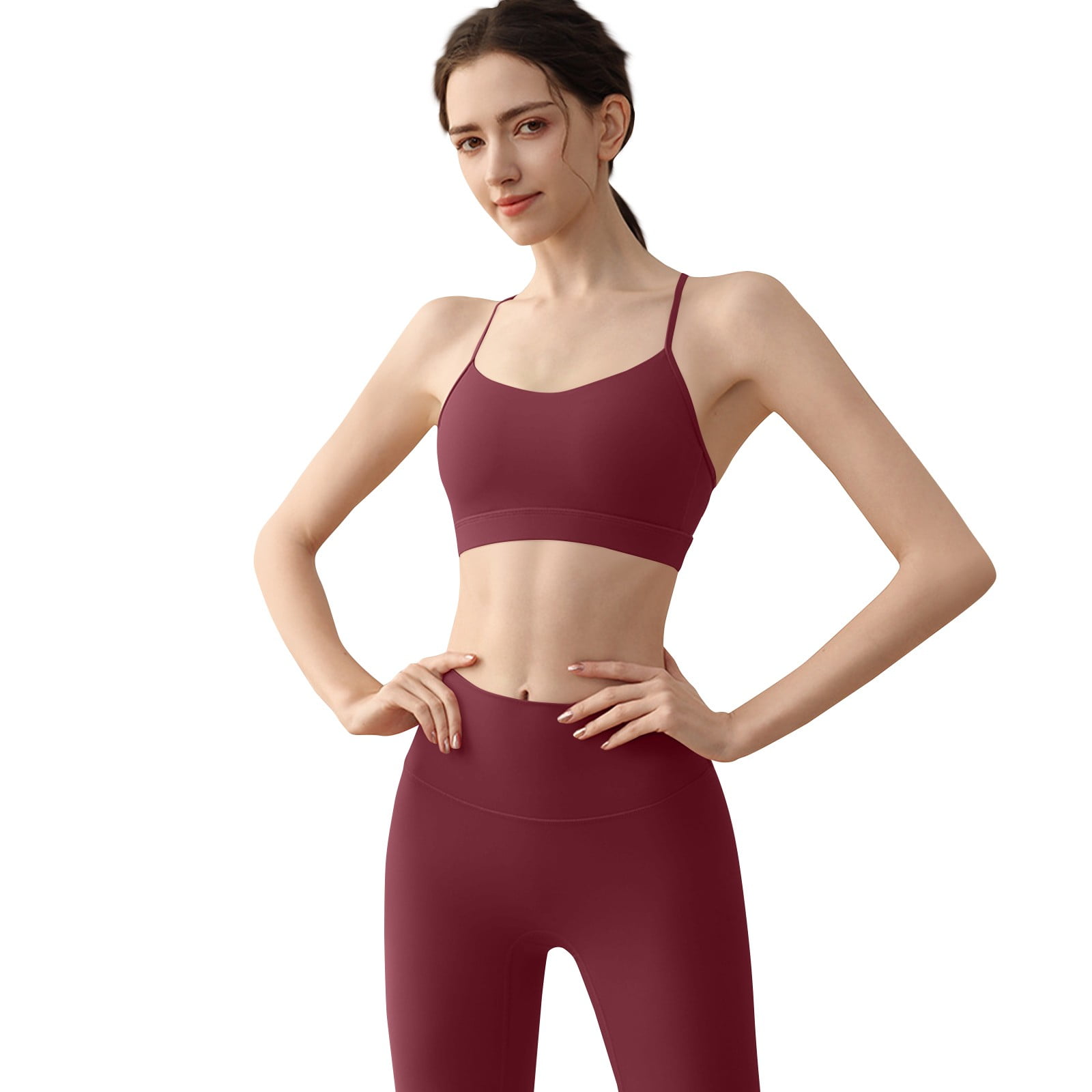 XDDLITP Womens Spaghetti Thin Strap Sports Bra With Fixed Cup Y-Back ...