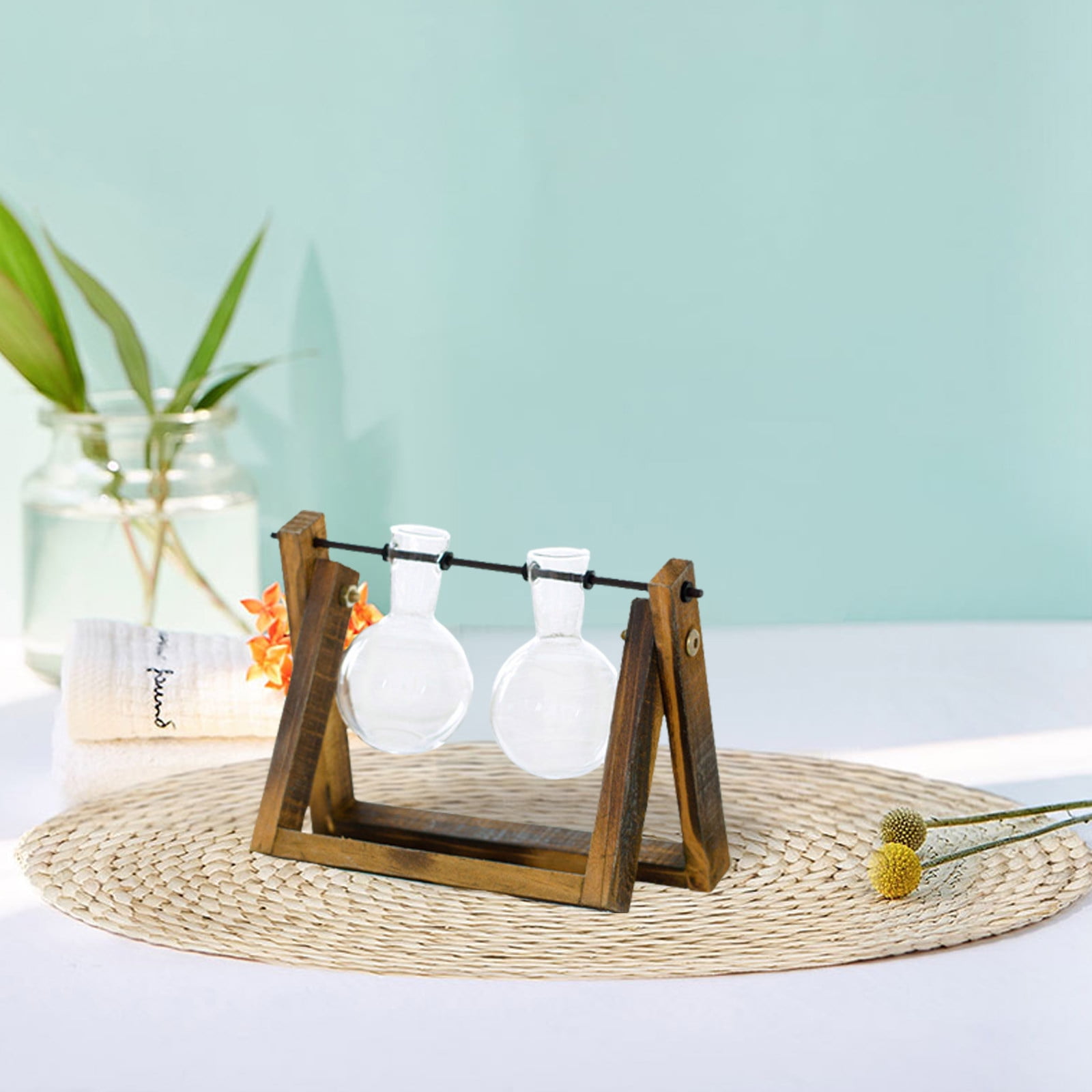 XDDST 1/2/3 Bulb Vase Glass Container Terrarium with Wooden Frame Air ...