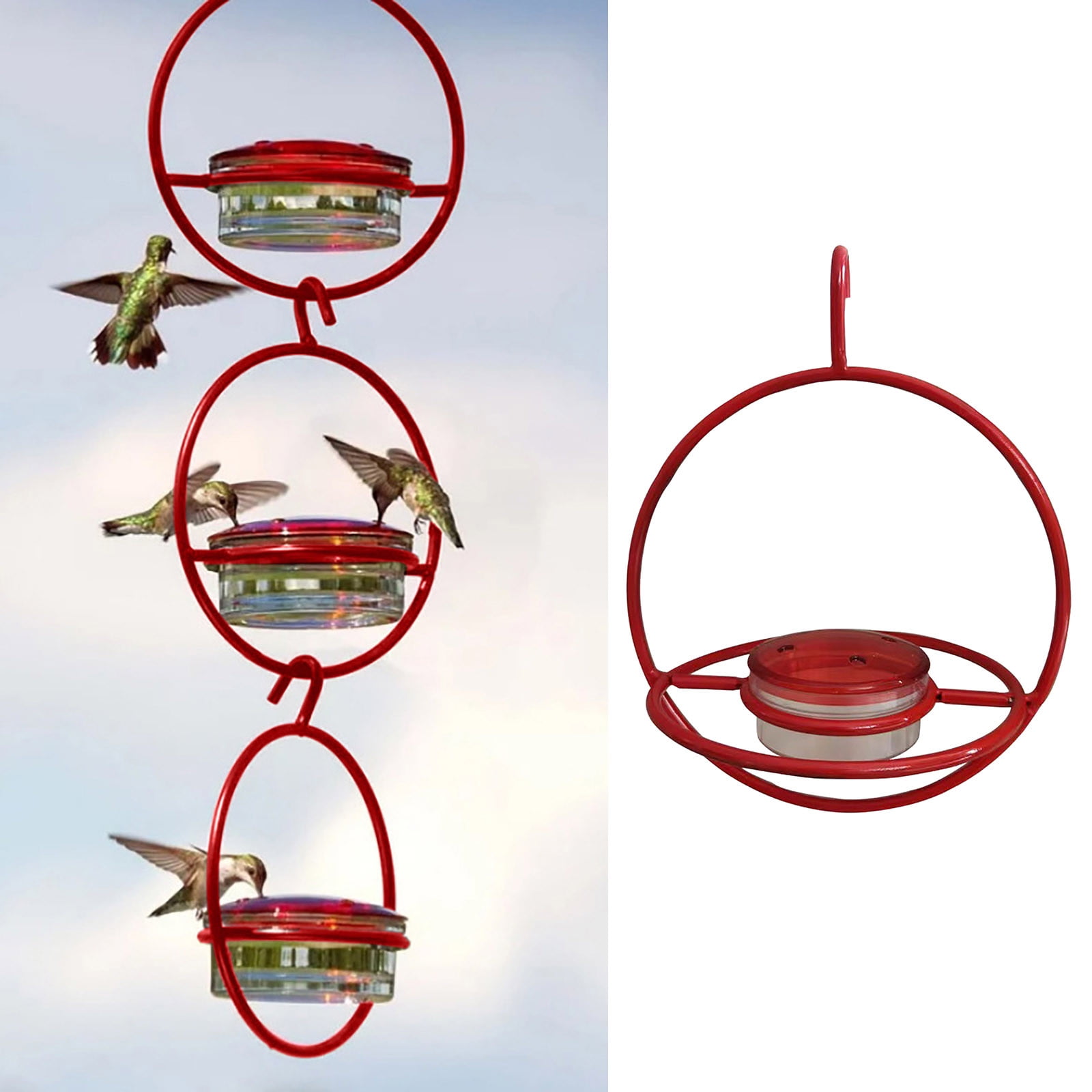 XDDST 2PCS Circular Hanging Hummingbird Feeder With Red Glass Bowl ...