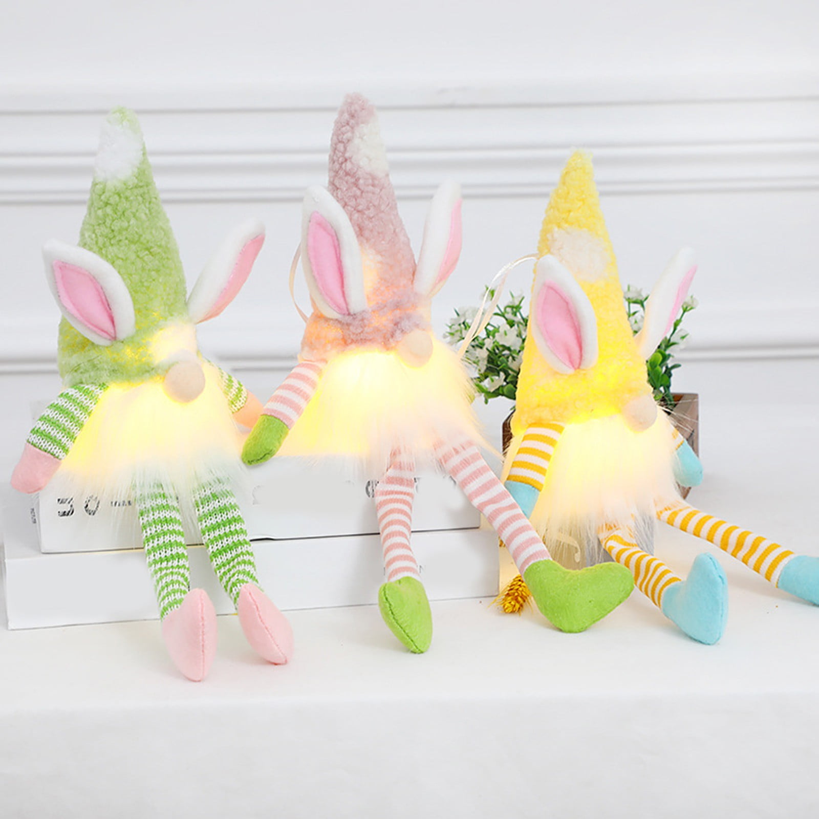XDDST 3 Pack Lighted Bunny Easter Plush 12" Handmade Light Up Elf Toy ...