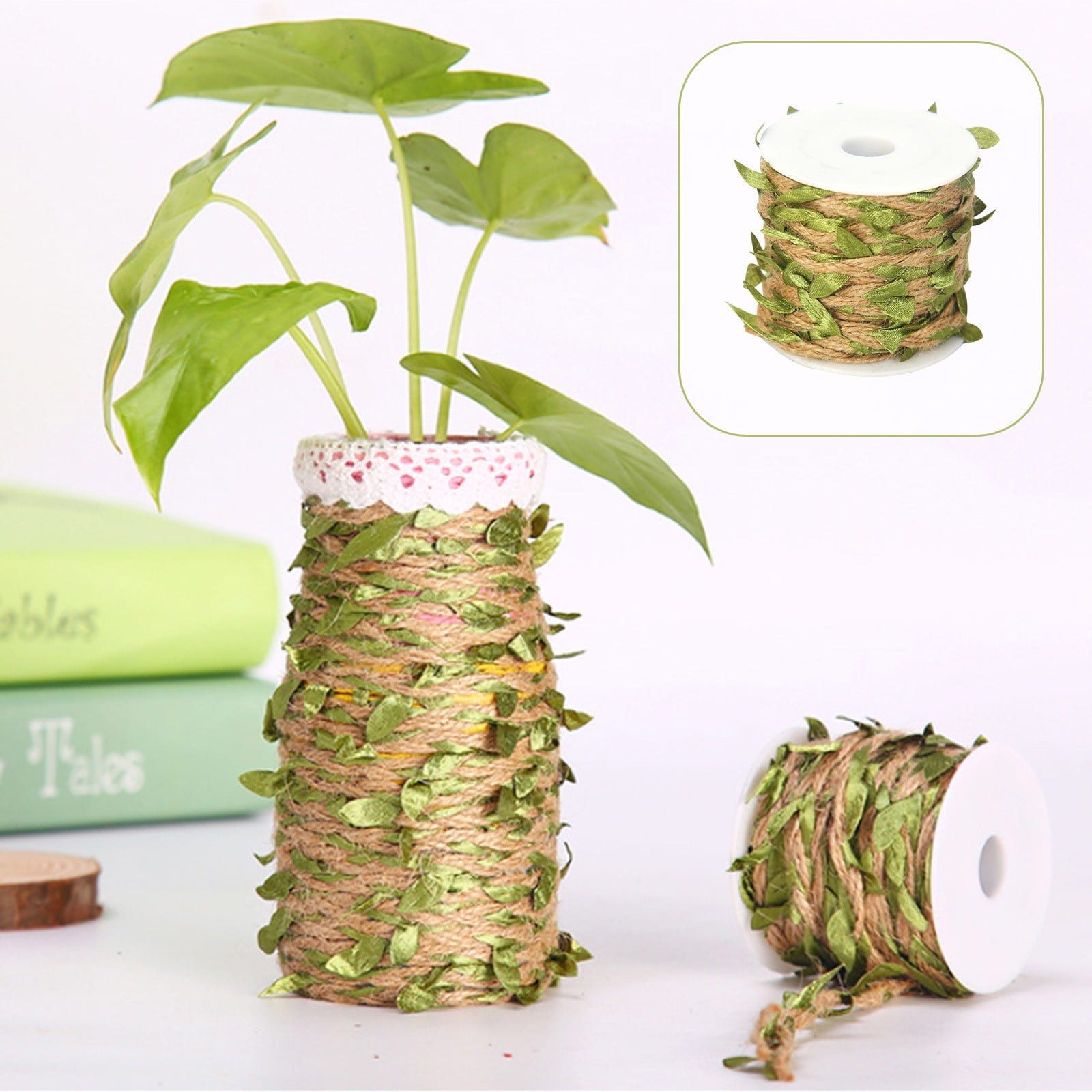 XDDST 33FT 5mm Natural Jute Twine Ribbon with ArtificialLeaves Ribbon ...