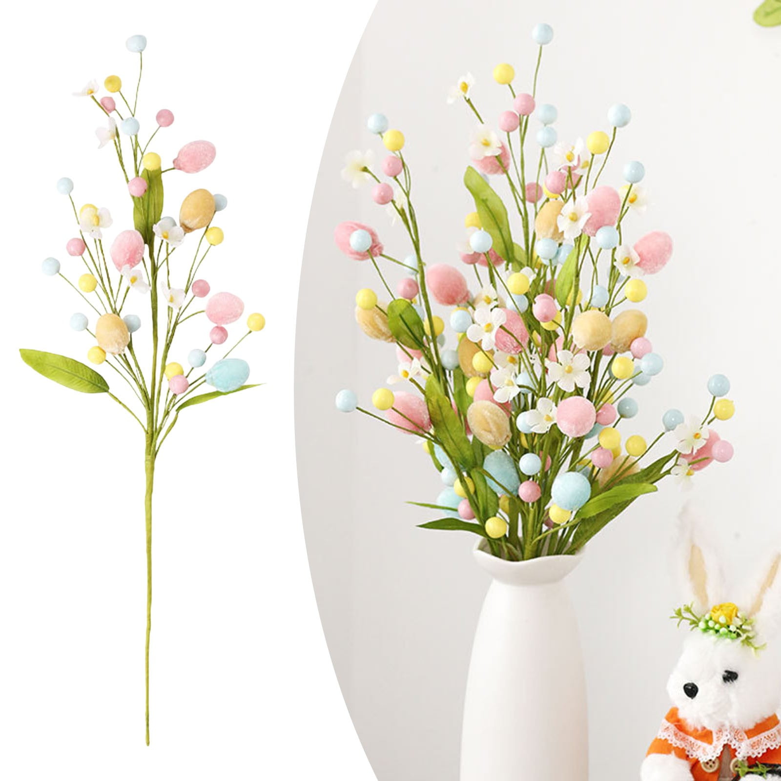 XDDST 3Pack 20 Inch Easter Colorful Flocking Egg Berries Flower ...