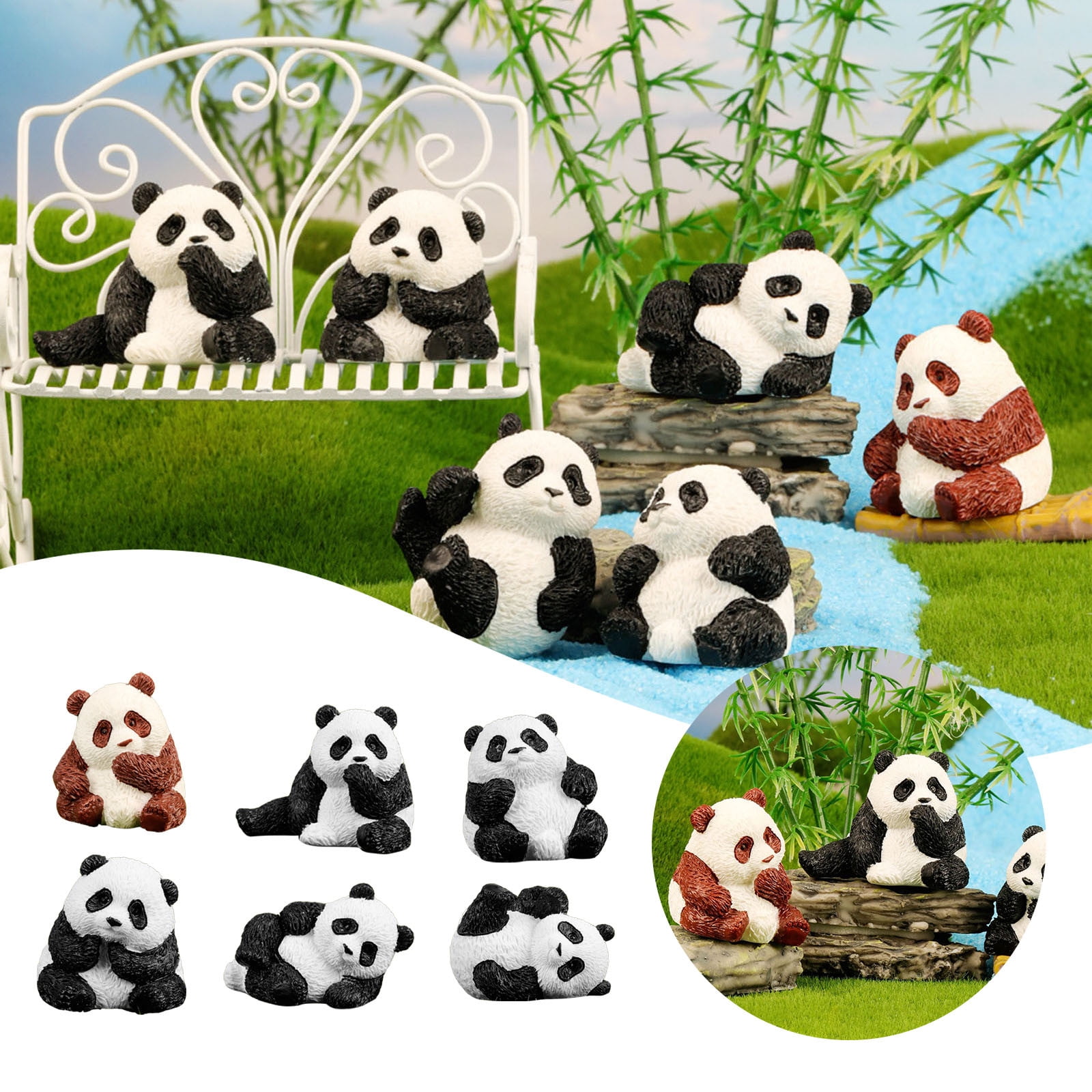 XDDST 6Pcs Mini Creative Cute Resin Panda Sculpture White Panda Figure ...