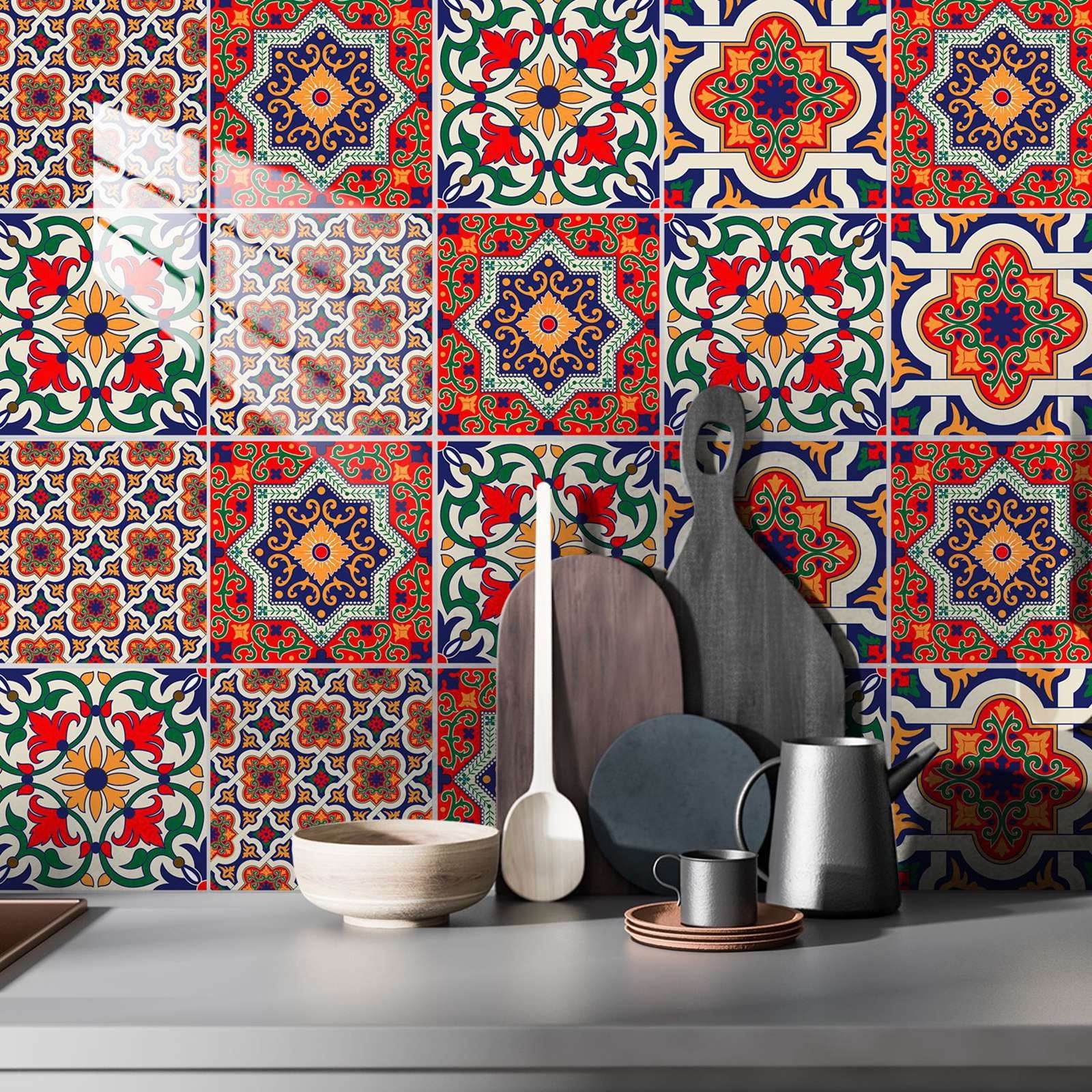 XDDST Arab Mediterranean Style Bright Surface Tile Sticker Kitchen ...