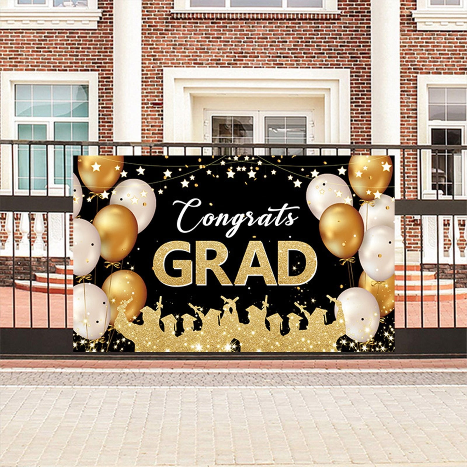 XDDST Black and Gold Graduation Banner Congrats Grad Sign Banner for ...