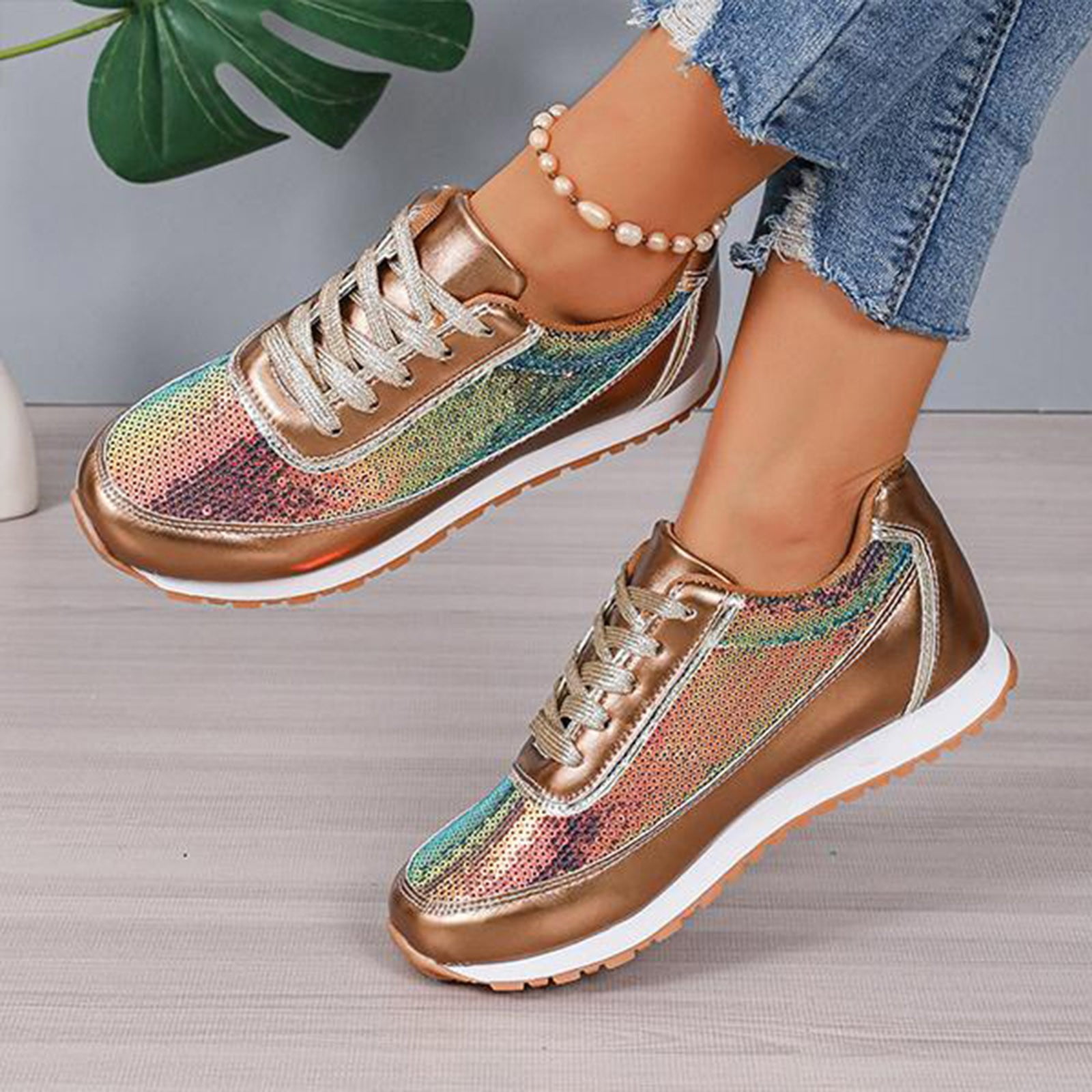 XDDST Business Casual Shoes Women Flat Women's Sequined Casual Sneakers ...