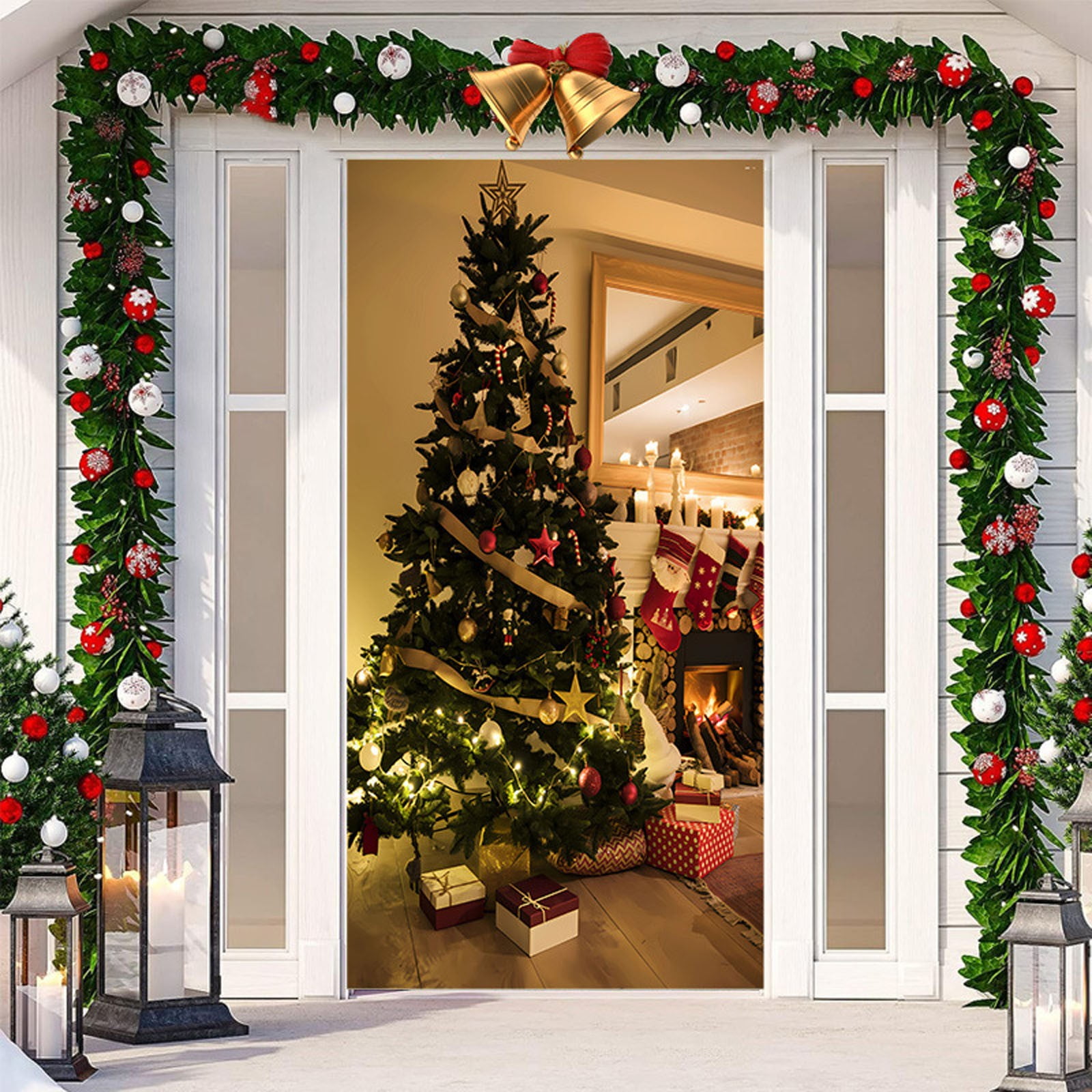 XDDST Christmas Door Decoration Door Cover Hanging Cloth Holiday Party ...