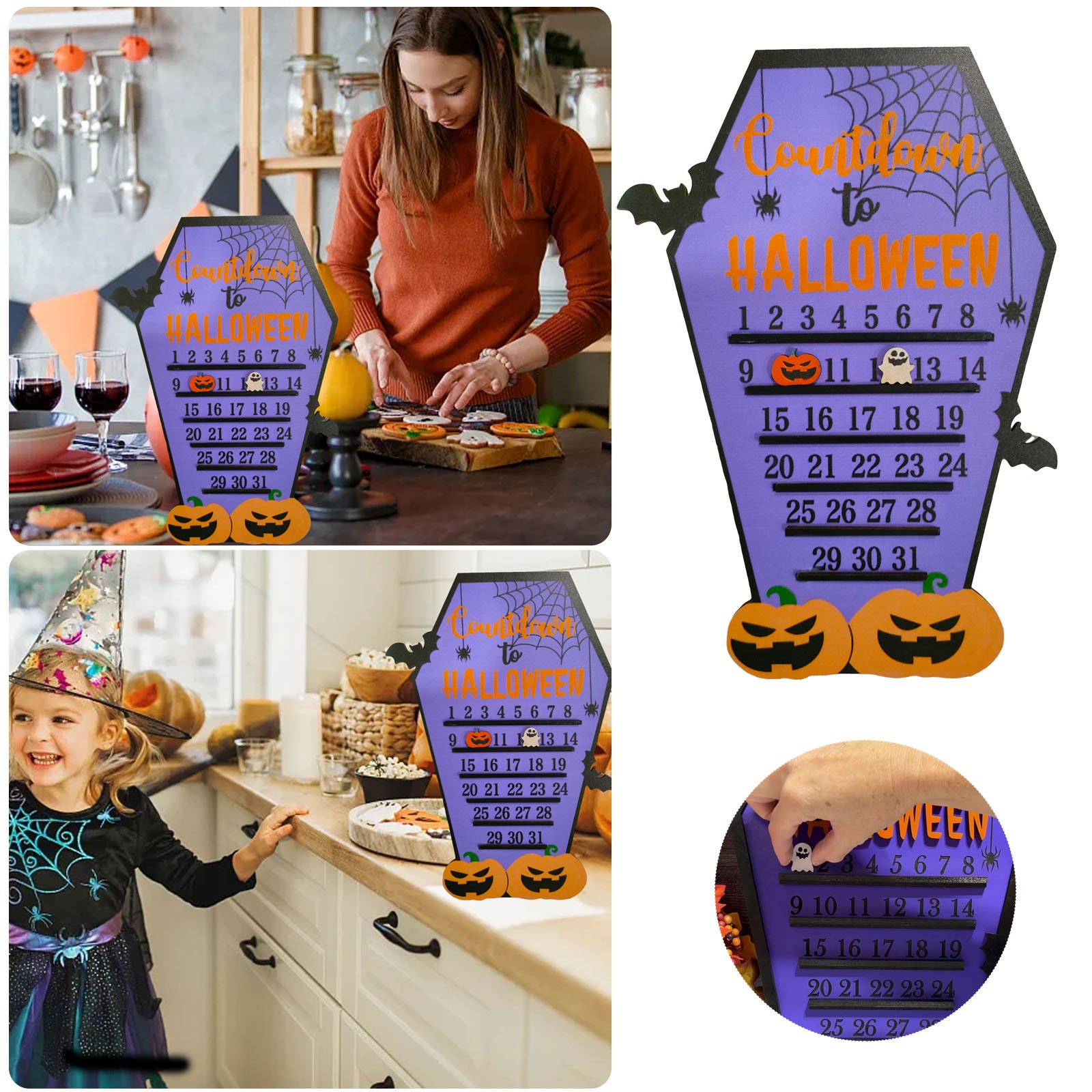 XDDST Countdown Calendar with Pumpkins and Bats Purple Decorations Home ...