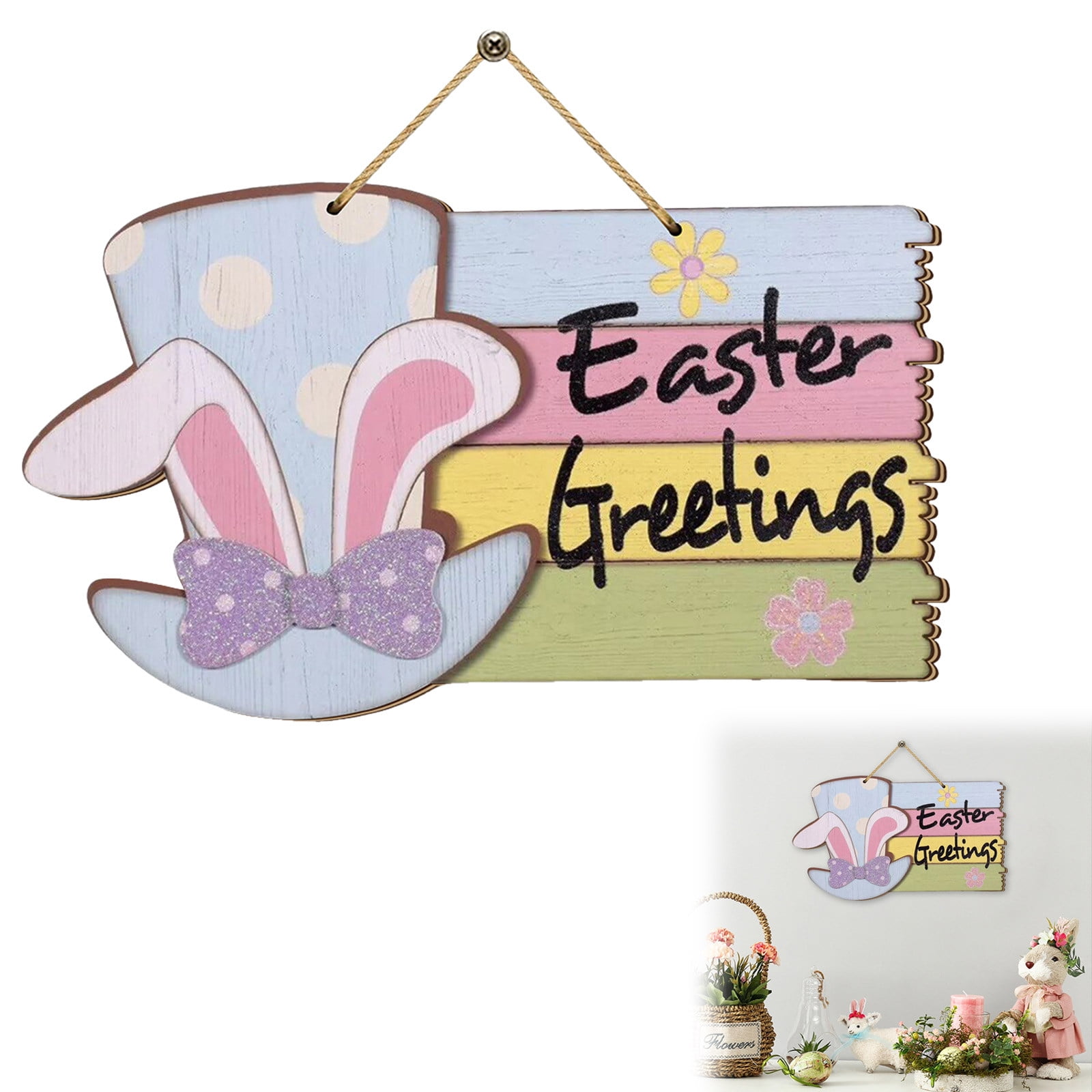 XDDST Easter Bunny Welcome Door Sign Easter Wall Hanging Sign for Front ...