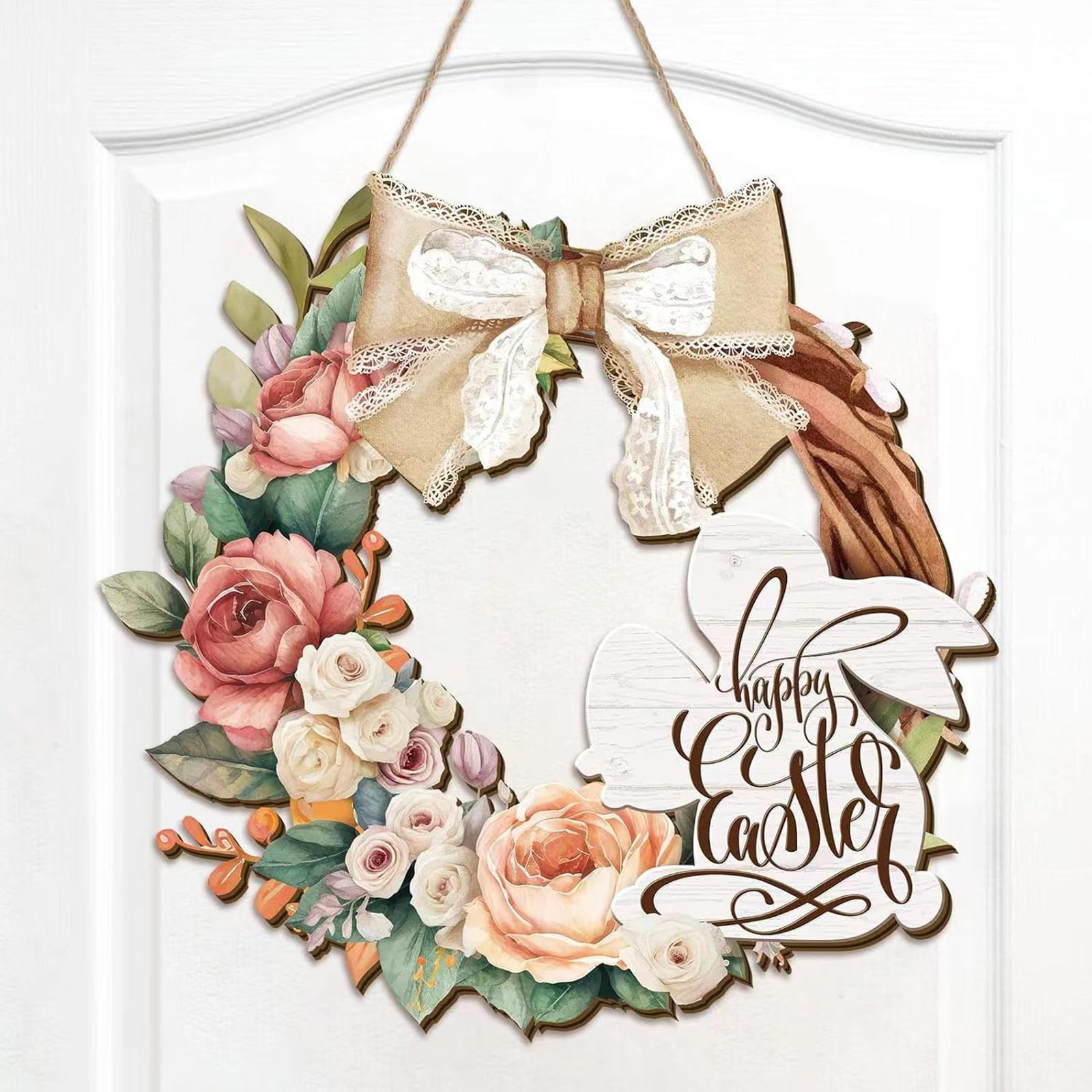 XDDST Easter Spring Wooden Door Hanging Welcome Sign for Front Door ...