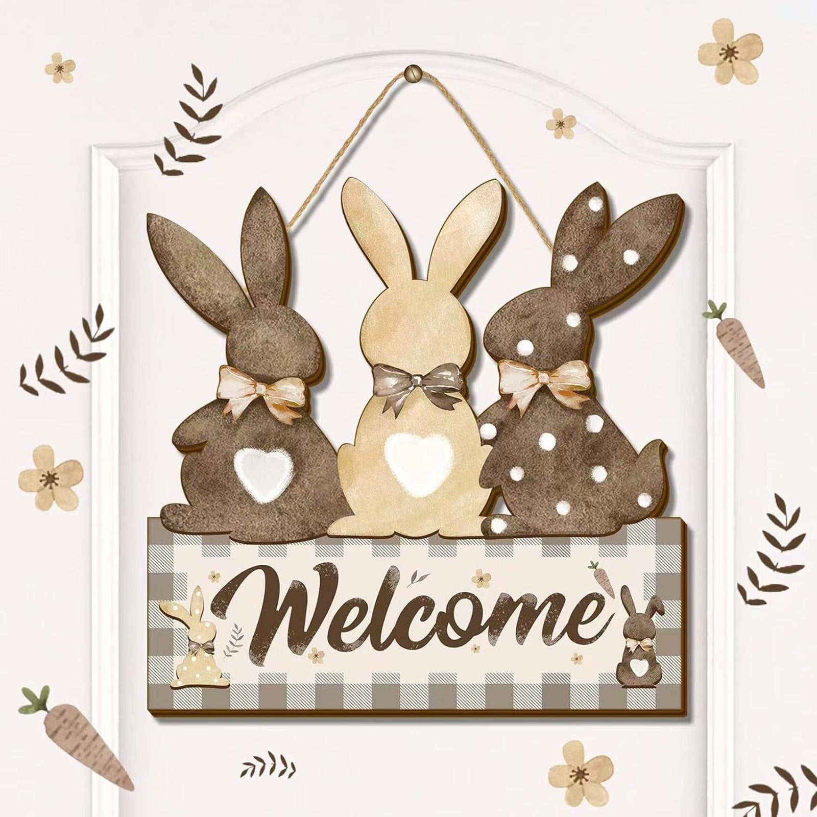 XDDST Easter Spring Wooden Door Hanging Welcome Sign for Front Door ...