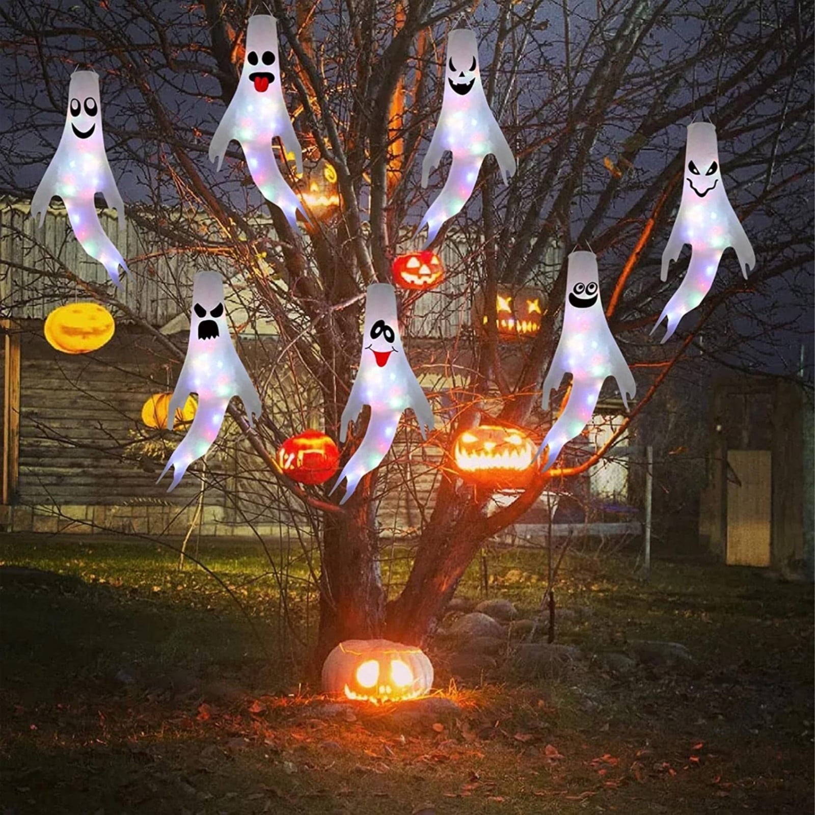 XDDST Halloween Scary Decorations Halloween Windsocks with White LED ...