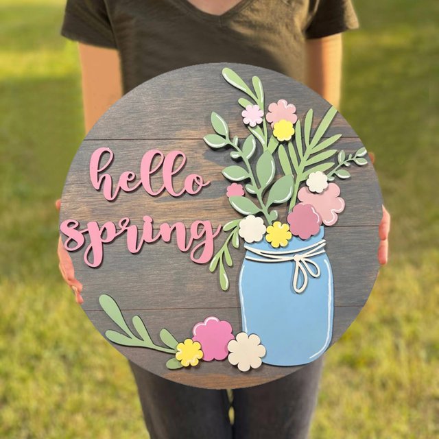 XDDST Hello Spring Front Door Decor Flowers Hello Spring Wreath Spring ...