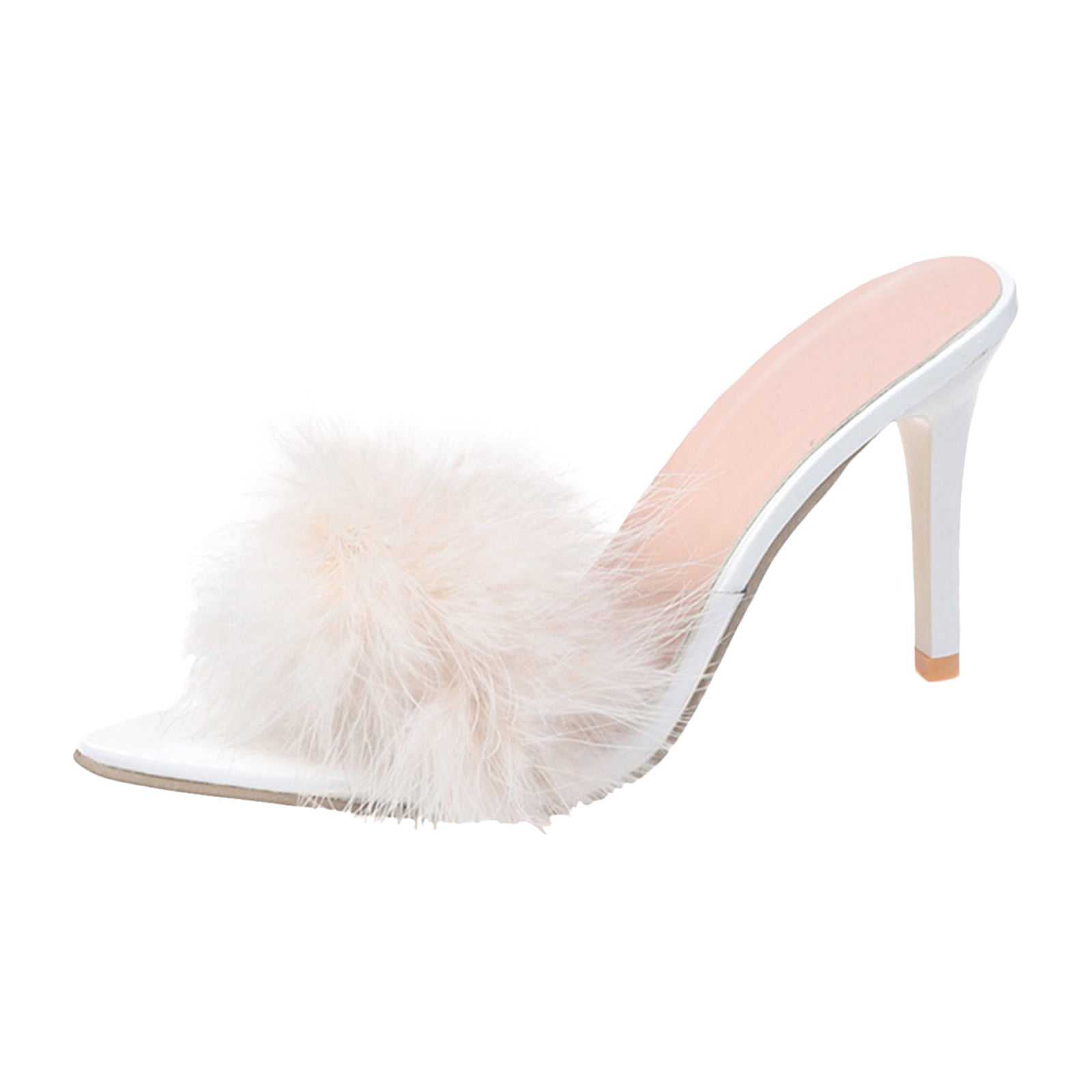 XDDST High Heel Wedding Sandals for Women and Plush Sandals Thin Heel ...