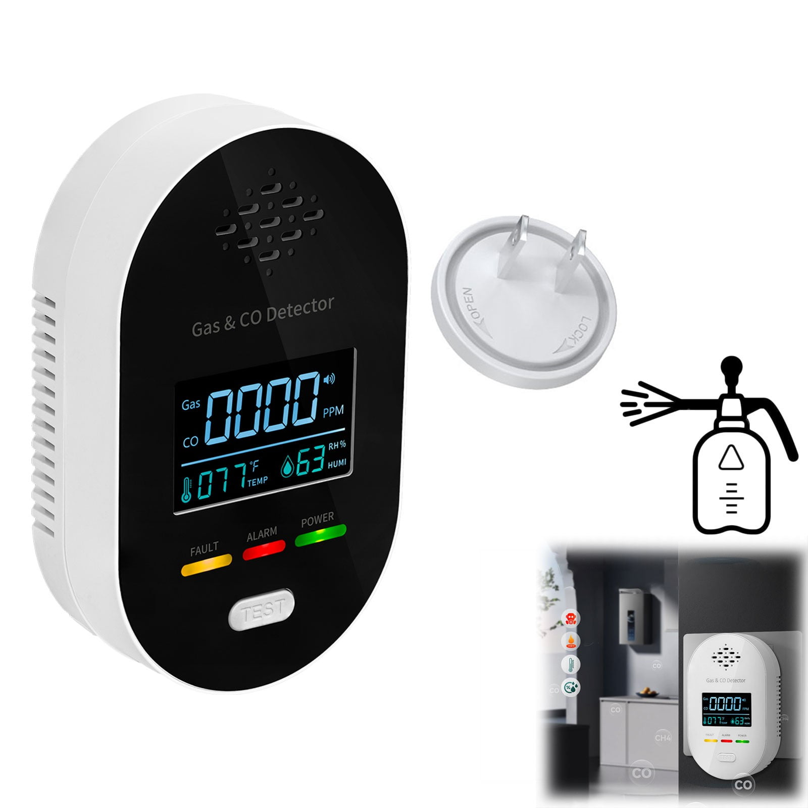 XDDST Home Kitchen CO/CH4 Detector Plug In NaturalGas Detector Leakage ...