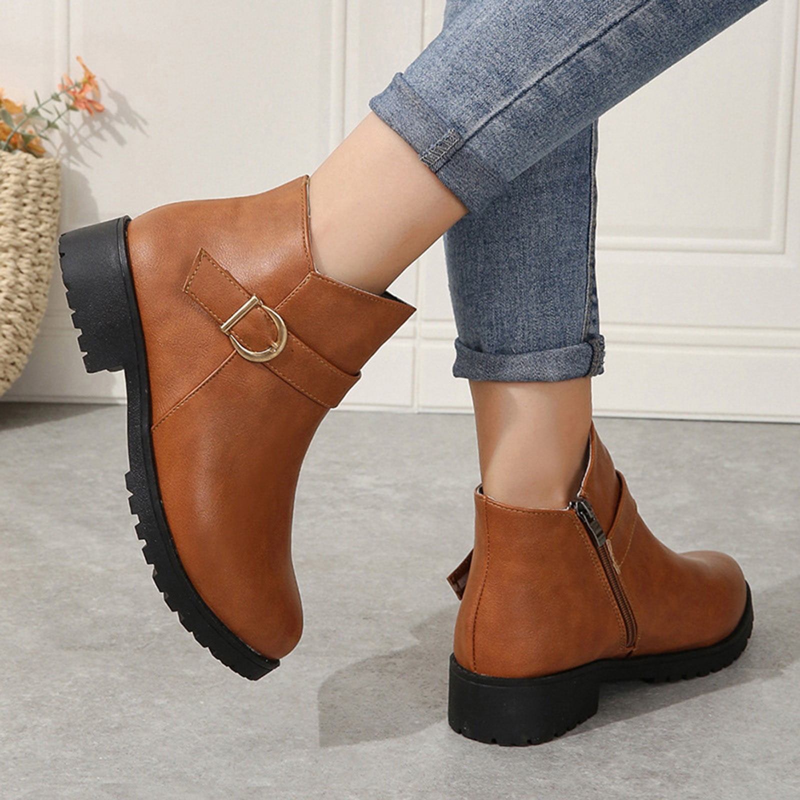 XDDST Large Size Womens Western Boots Ankle-High Flat Women Shoes Thick ...