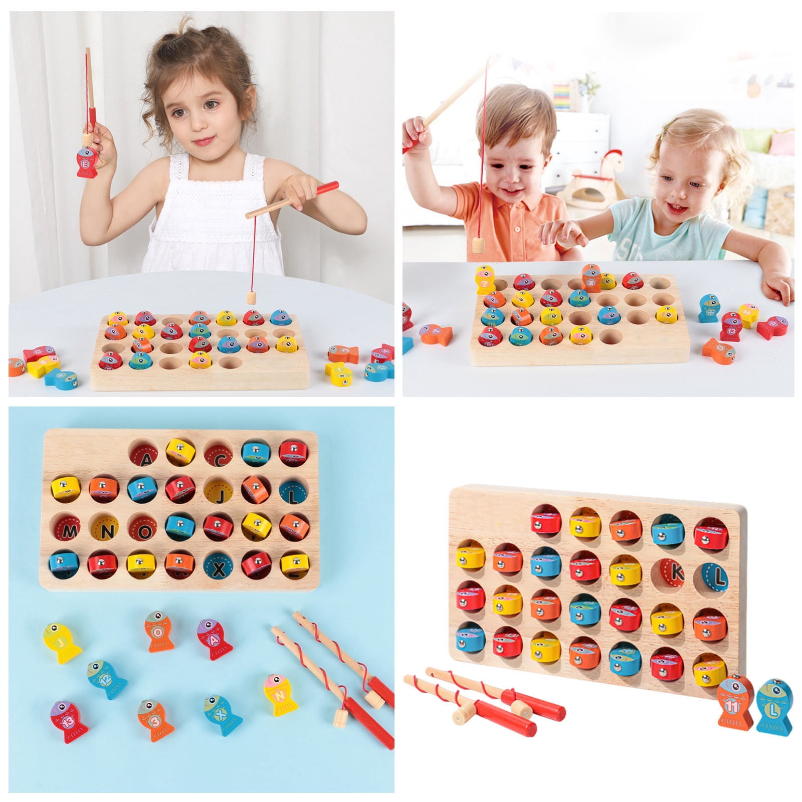 XDDST Wooden Fishing Game Alphabet Fish Catching Counting Games Puzzle ...