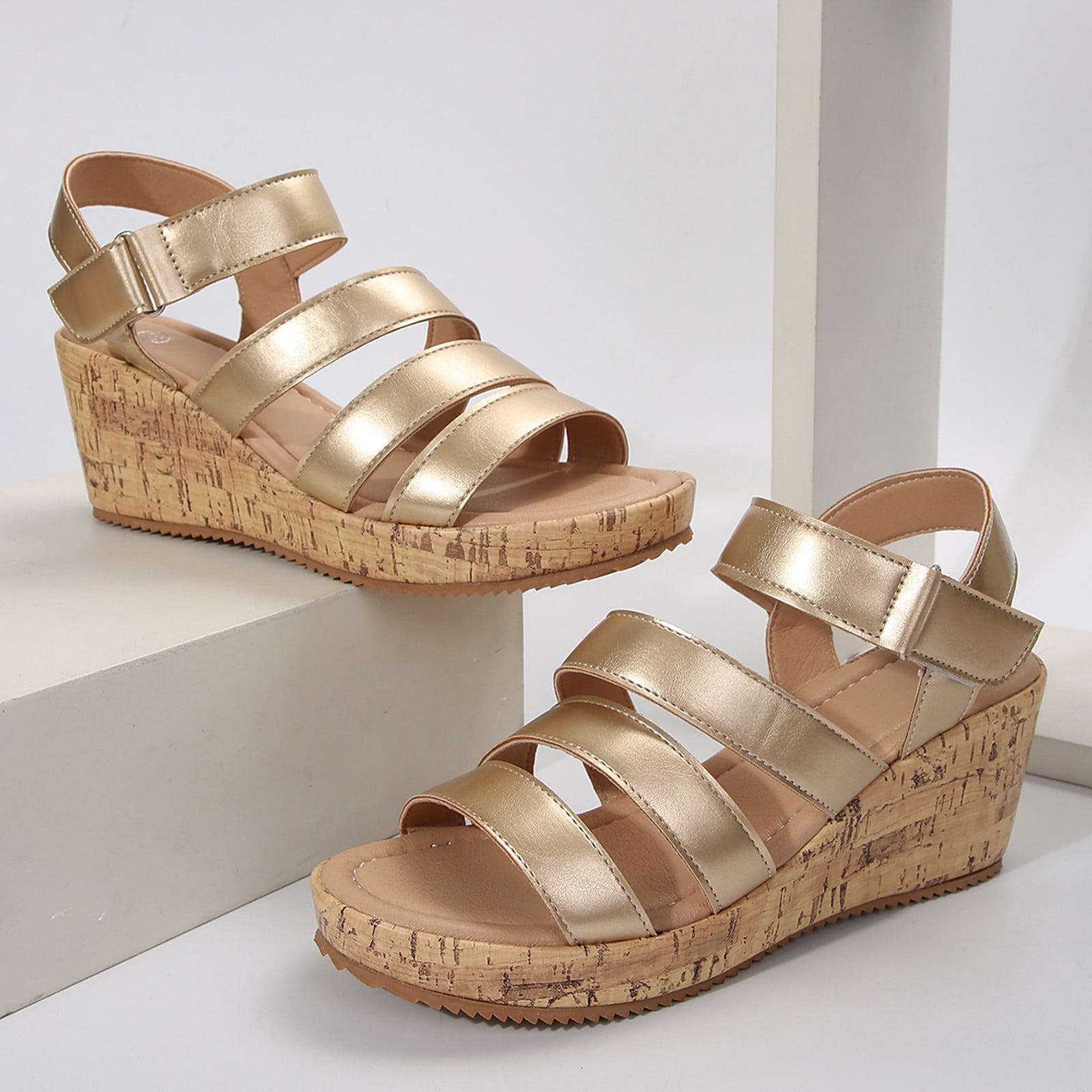 XDDST Medium Heel Beach Sandals for Woman Ladies Summer Shiny Leather ...