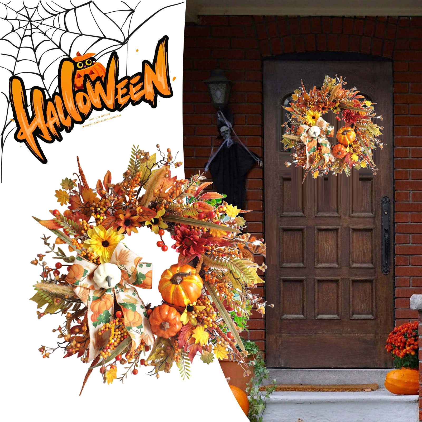 XDDST Outdoor Halloween Decorations Fall Wreaths for Front Door Autumn ...