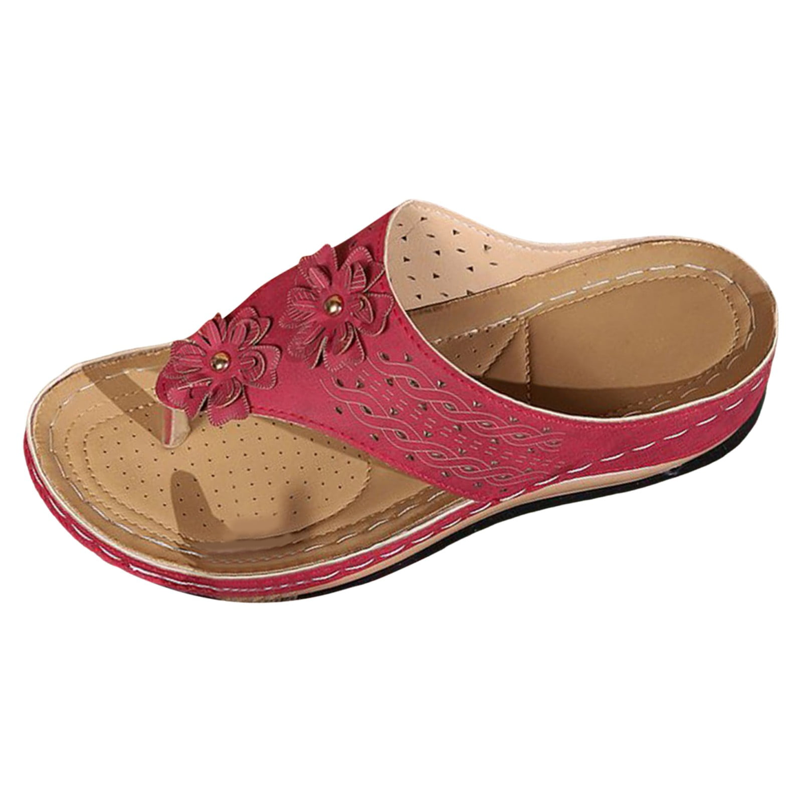XDDST Plus Size Red Women Sandals Flip Flops Flip Flops Floral Platform ...