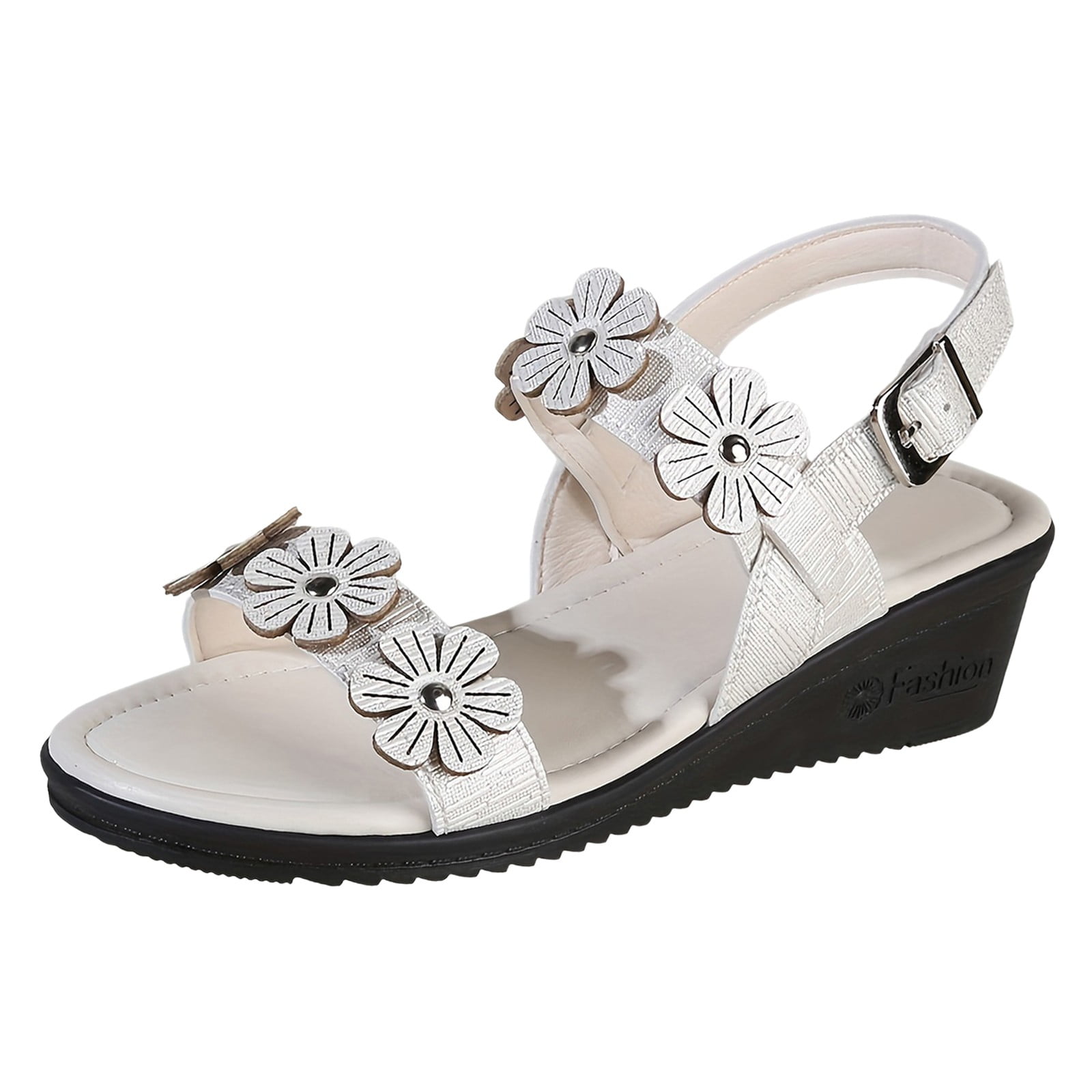 XDDST Plus Size White Beach Sandals for Women New Round Toe Wedge Heel ...
