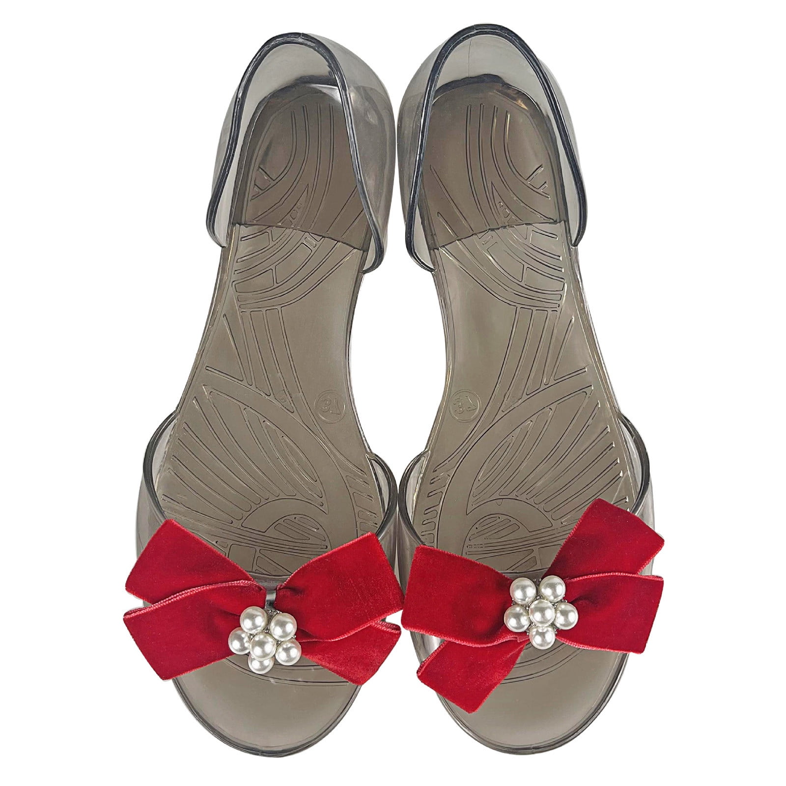 XDDST Red Beach Sandals for Women Ladies Summer Pearl Bow Jelly Beach ...