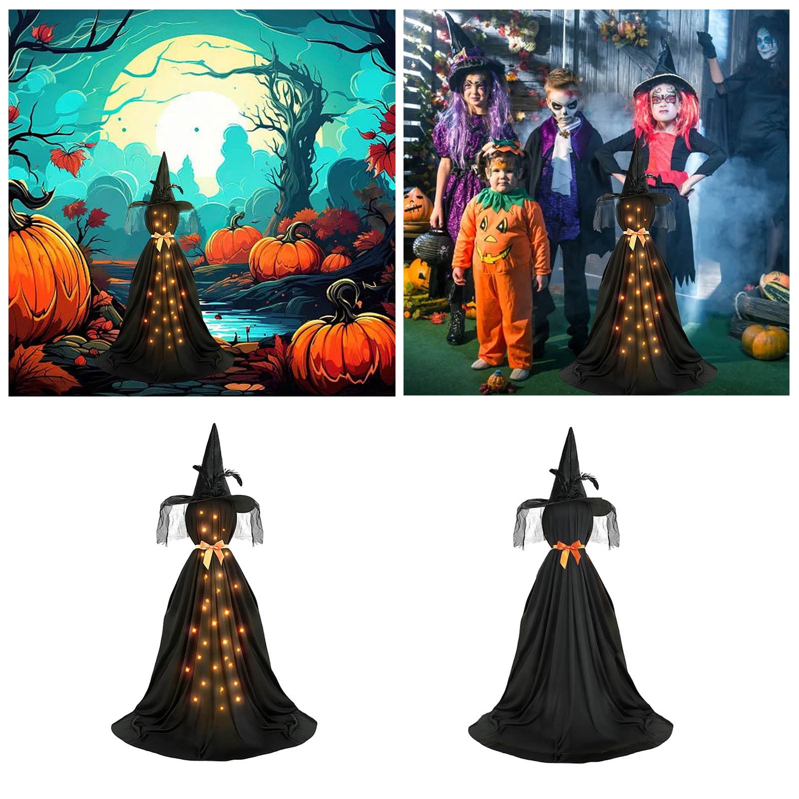 XDDST Spooky Lighted Witch Halloween Decor with Light Strings Battery ...