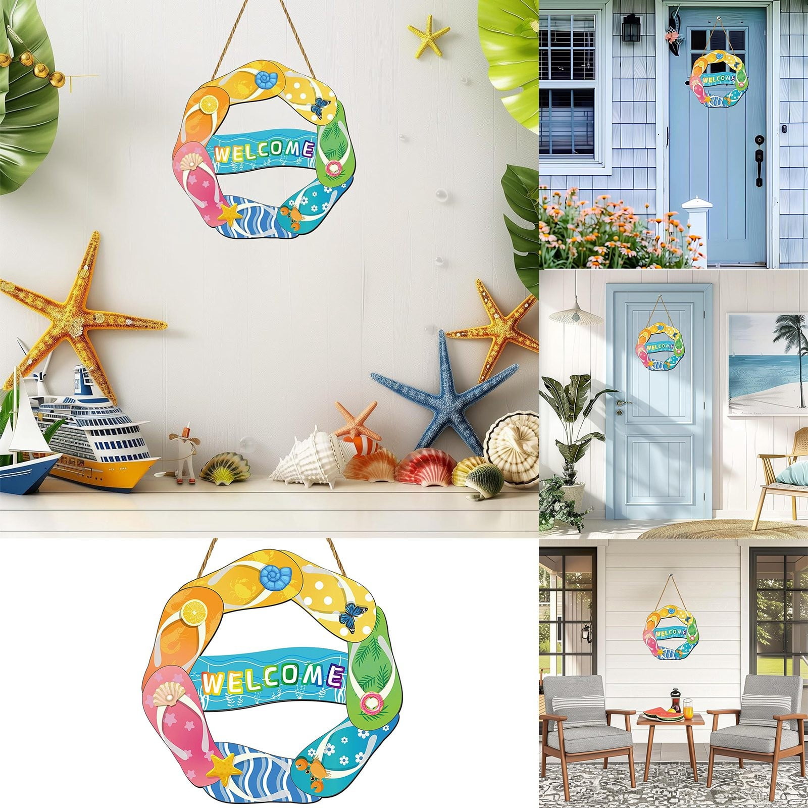 XDDST Summer Beach Flip Flop Hanging Sign Front Door Colorful Flip Flop ...