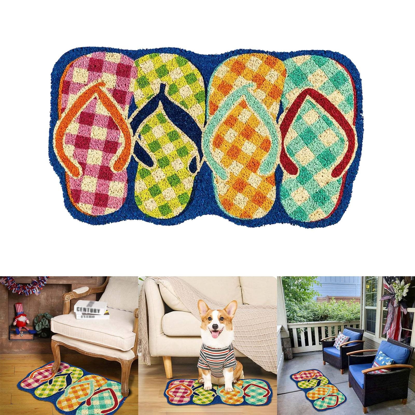 XDDST Summer Flip Flop Style Entrance Welcome Mat Rubber Back Kitchen ...