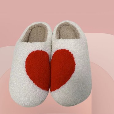 Douhoow Women Red Heart Slippers Cute Winter Fluffy Slippers Warm Plush ...