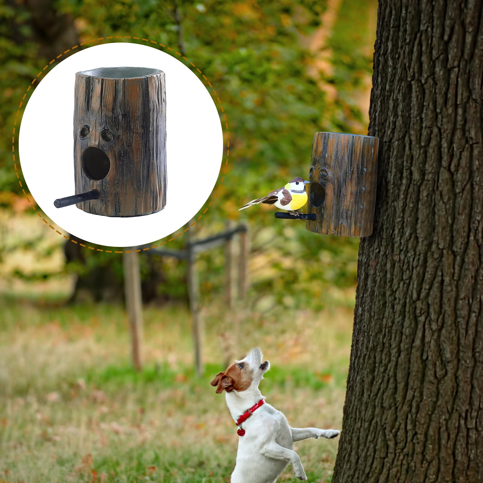 XDDST Wall-mounted Wood Bird Feeder Courtyard Garden Resin Bird House ...
