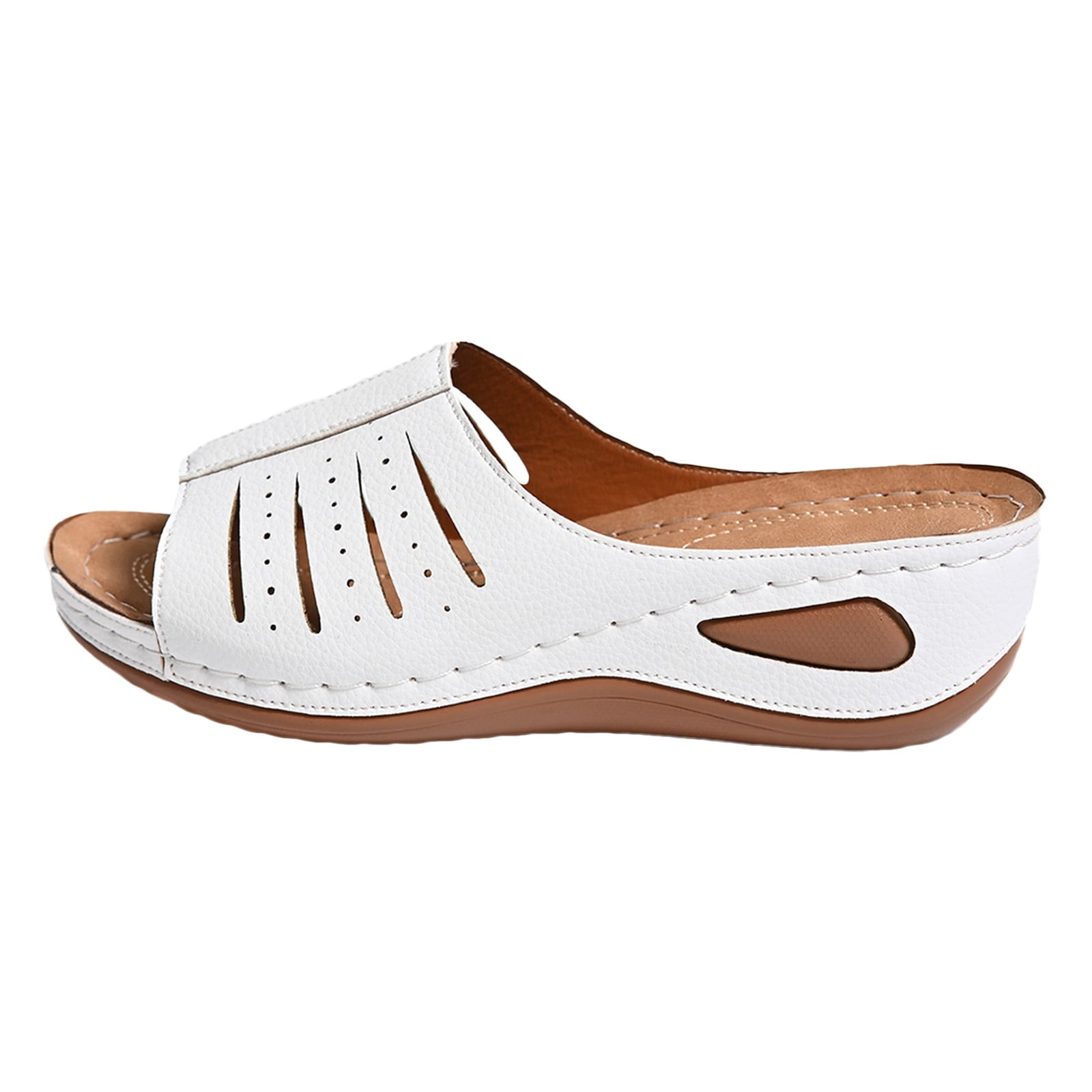 XDDST White Women Beach Sandals Ladies Summer Retro Solid Colour Hollow ...
