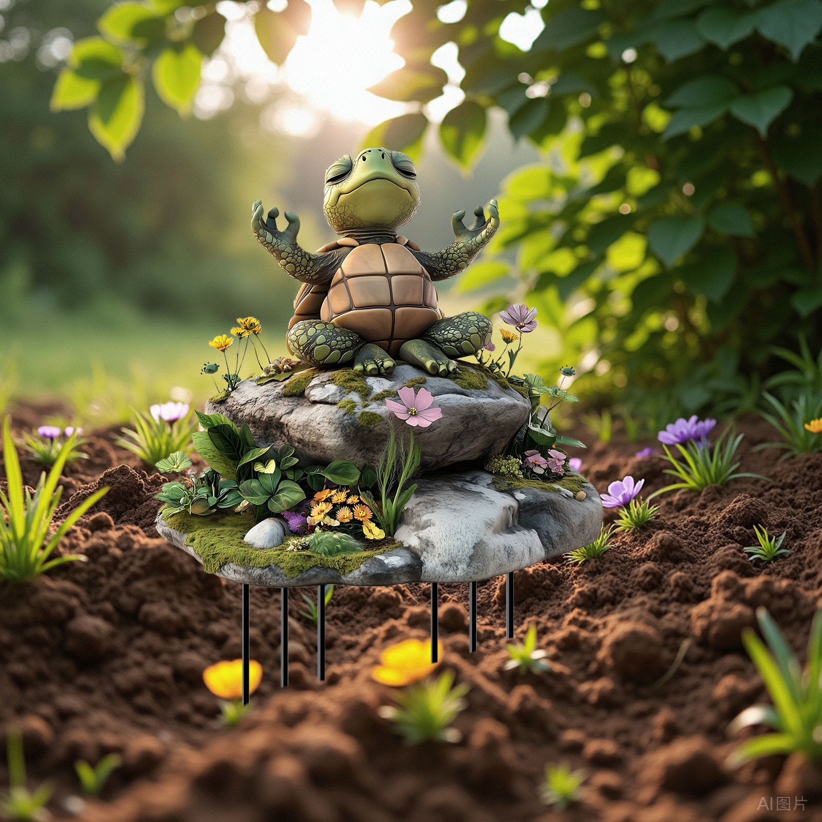 XDDST Yoga Turtle Sitting On Stones Acrylic Garden Stakes Outdoor ...