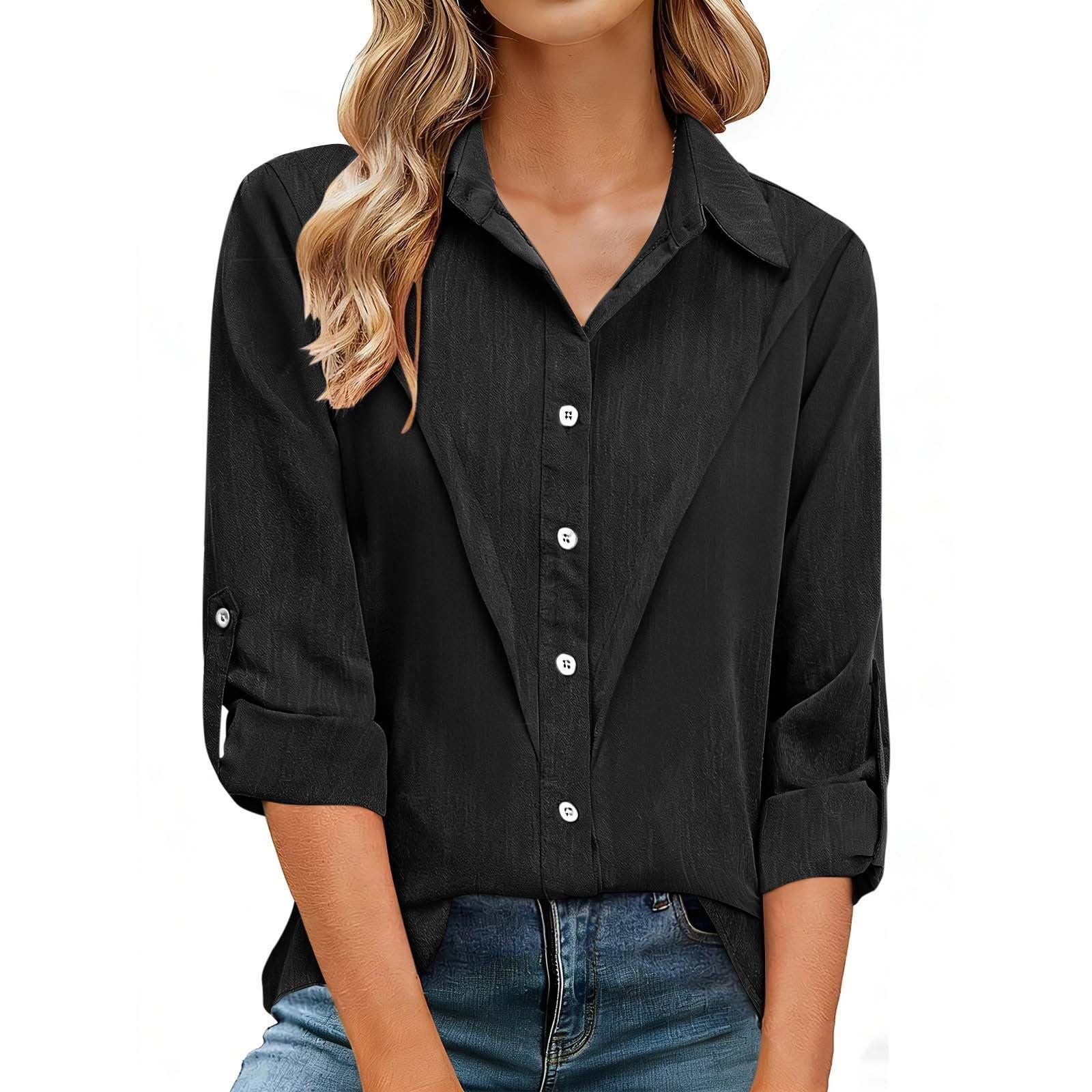 XDIAHBPL Shirts For Women Casual Fashion Black Womens Tops Daily Linen ...