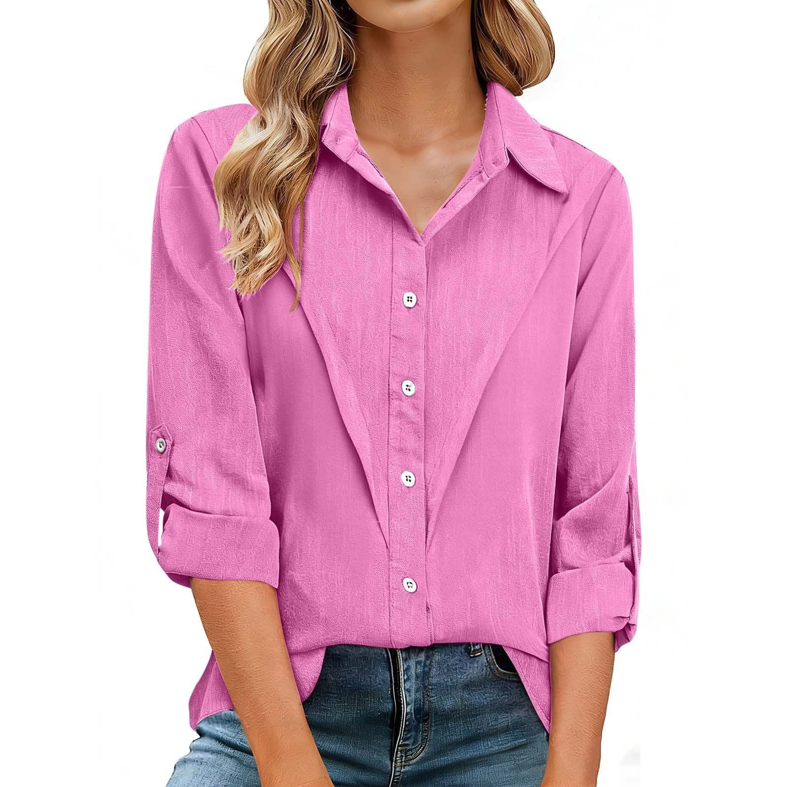 XDIAHBPL Shirts For Women Casual Fashion Pink Womens Tops Daily Linen ...