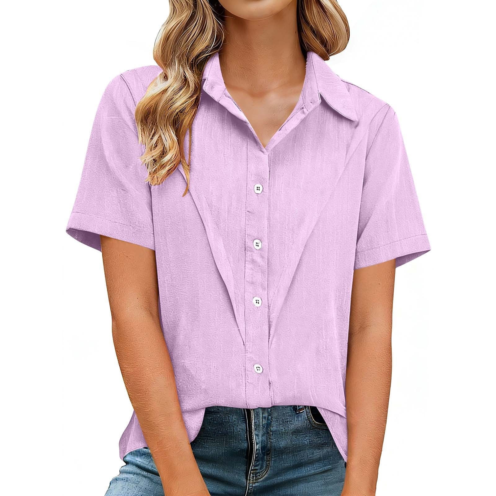 XDIAHBPL Shirts For Women Casual Fashion Pink Womens Tops Daily Linen ...