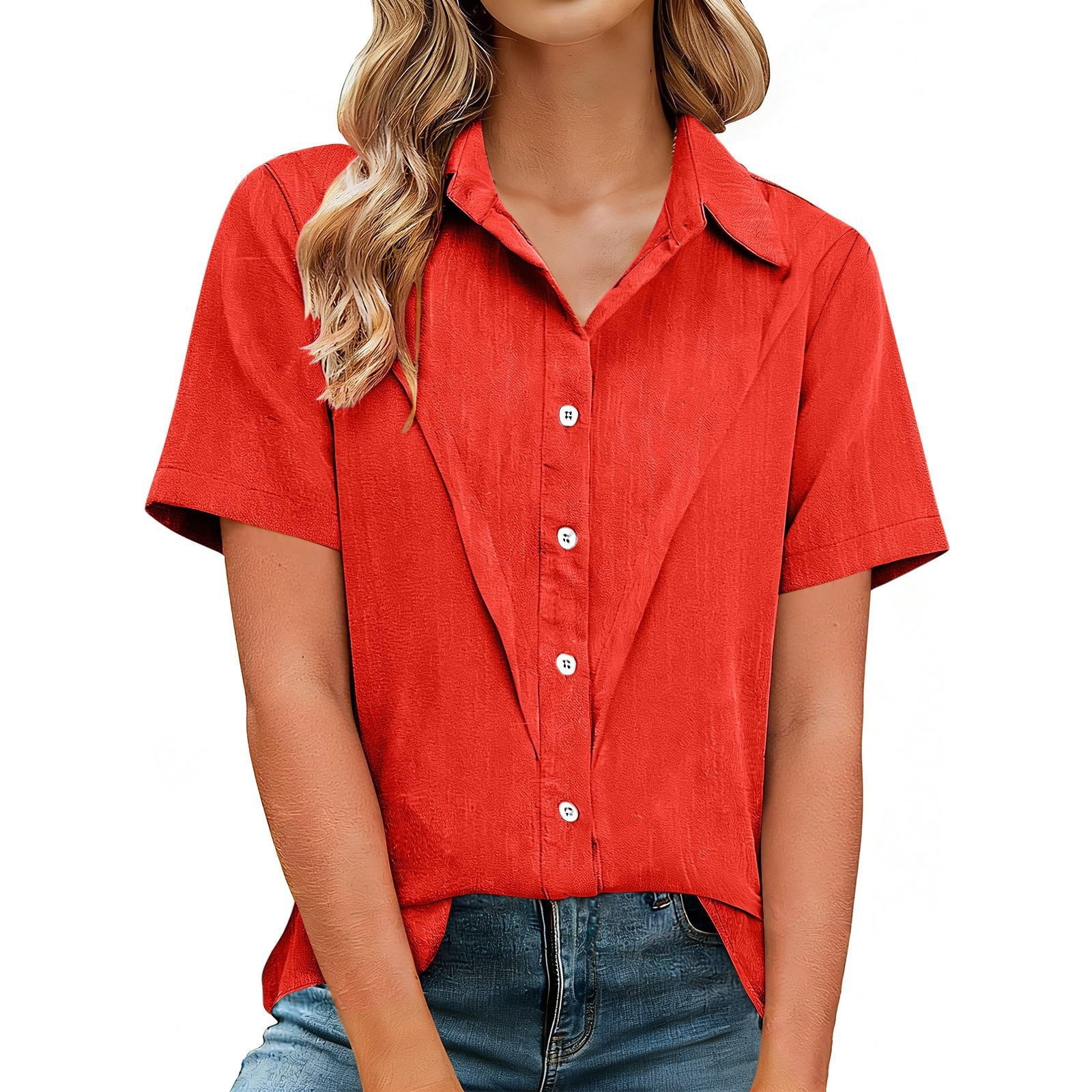 XDIAHBPL Shirts For Women Casual Fashion Red Womens Tops Daily Linen ...