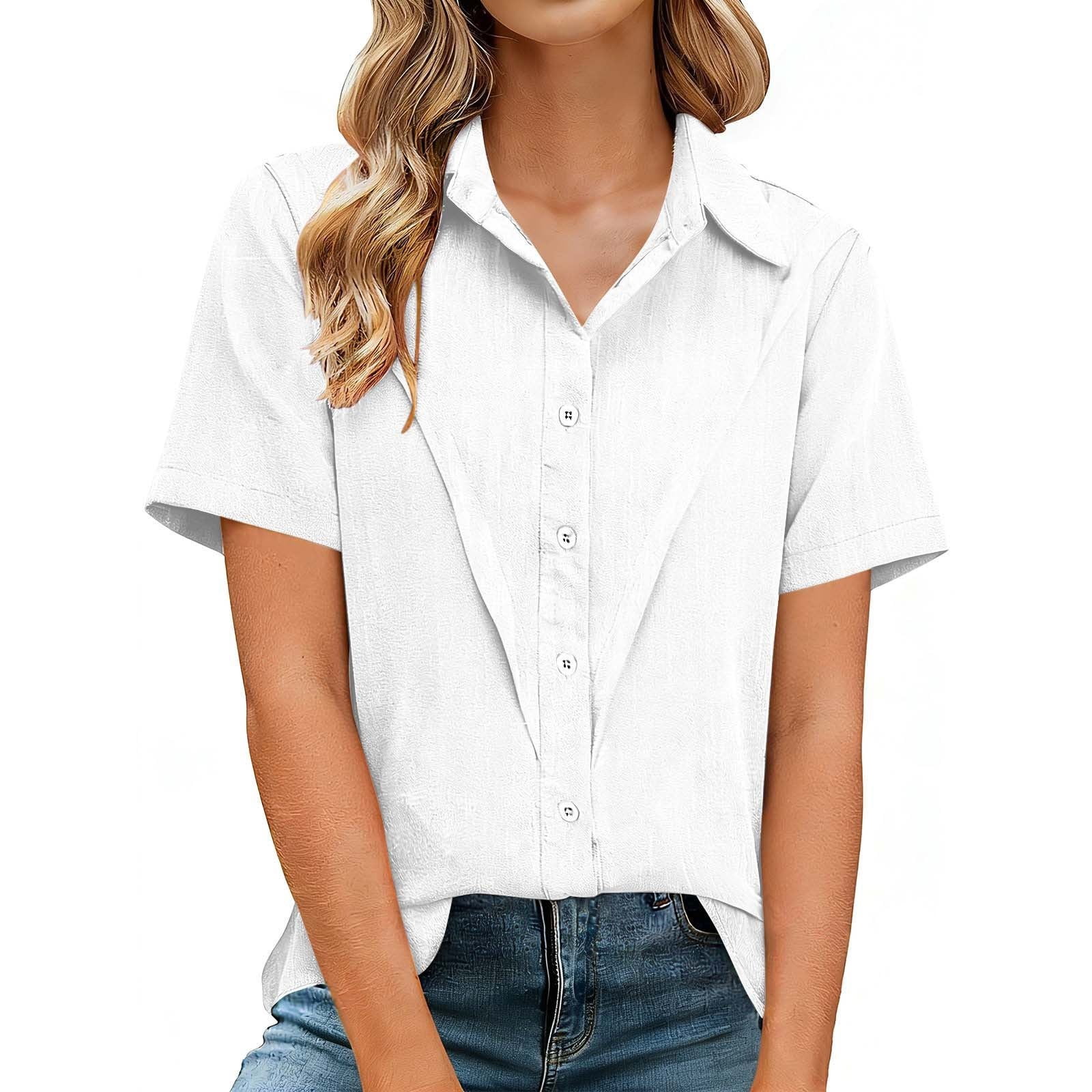 XDIAHBPL Shirts For Women Casual Fashion White Womens Tops Daily Linen ...