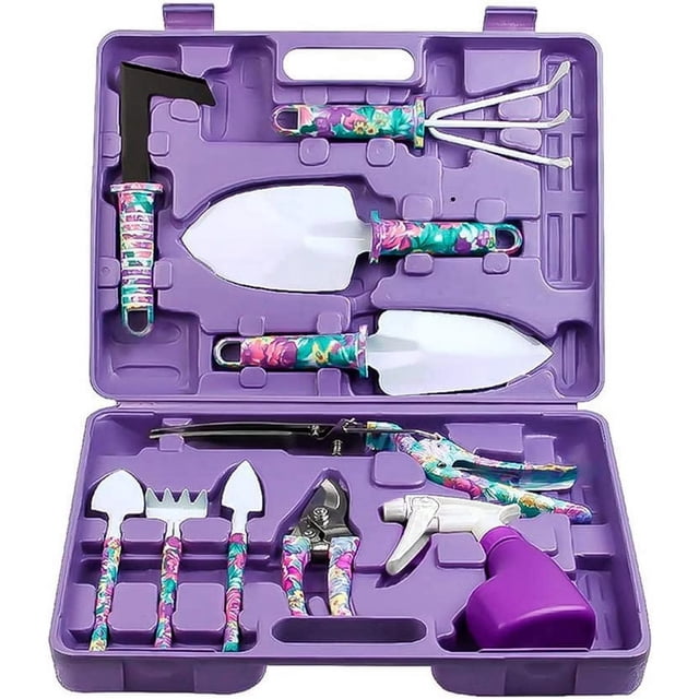 XDOVET Purple Floral Printed Gardening Tools Set with Non-Slip Handle ...