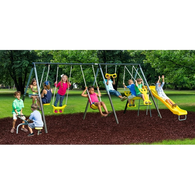 XDP Recreation Rising Sun Playset: Swing Set, See Saw, Glider, Stand N ...