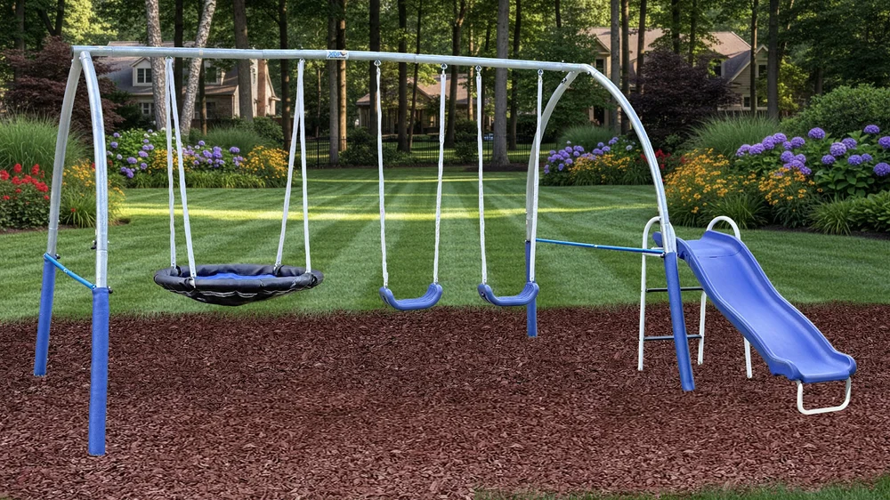 XDP Recreation Super Disc Swing Set Plus with Safe Arch Design, Slide ...