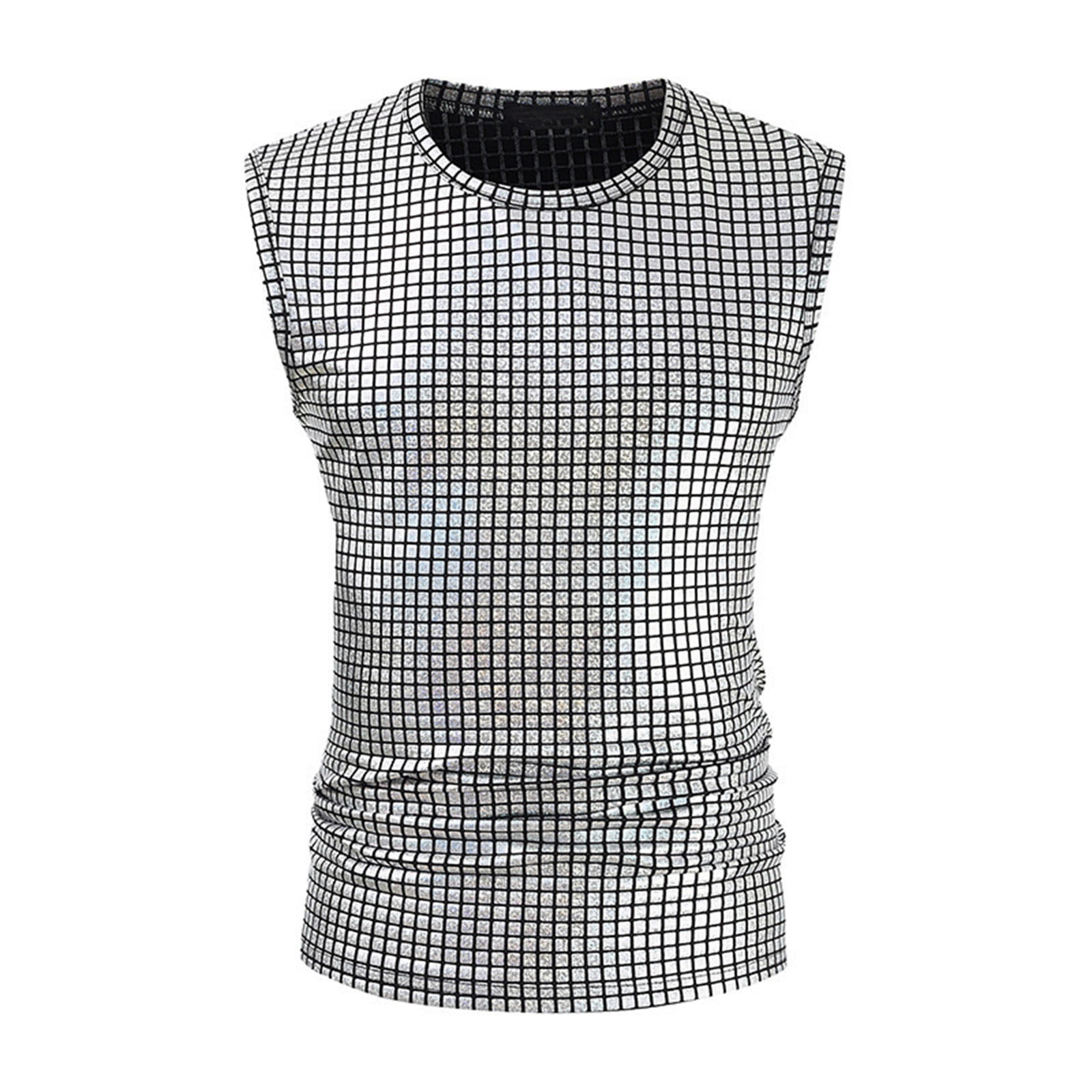 XDZJLR Dress Shirts For Men Sparkly 70S Gold Silver Rainbow Plaid ...