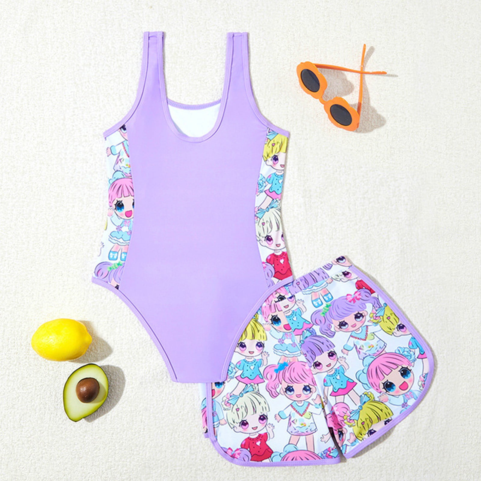 XDZJLR Girl Swimsuit Child Kids Strap Print Split Top And Swimming ...