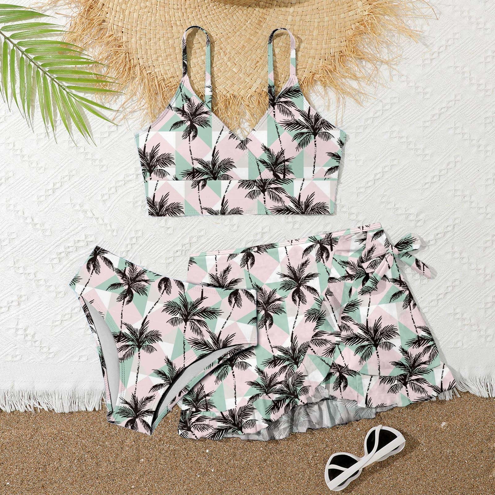 XDZJLR Girl Swimsuit Kids Beach Floral Print 3 Piece Set for Stylish ...