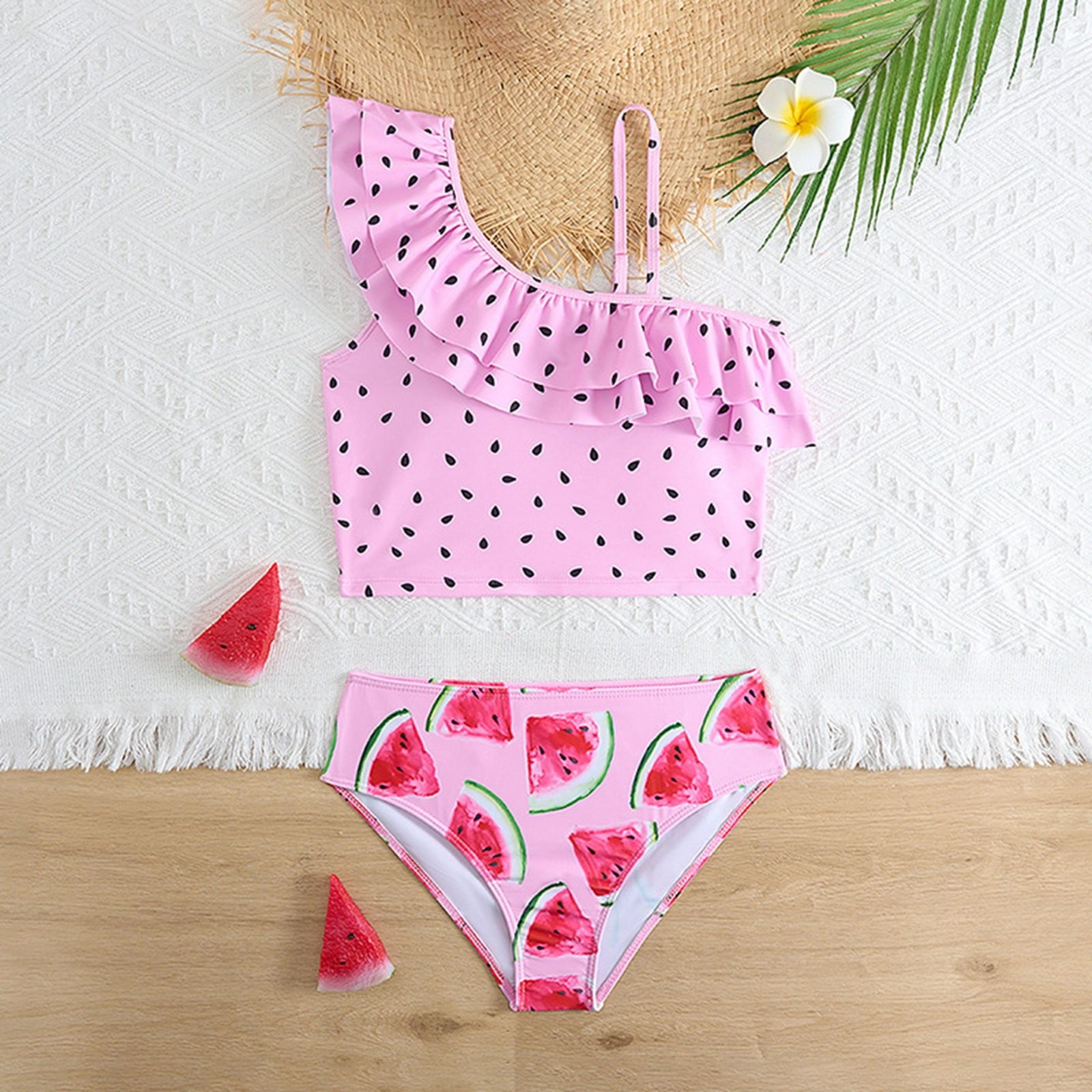 XDZJLR Girls Bathing Suit Children's Fashion Printed Off Shoulder ...